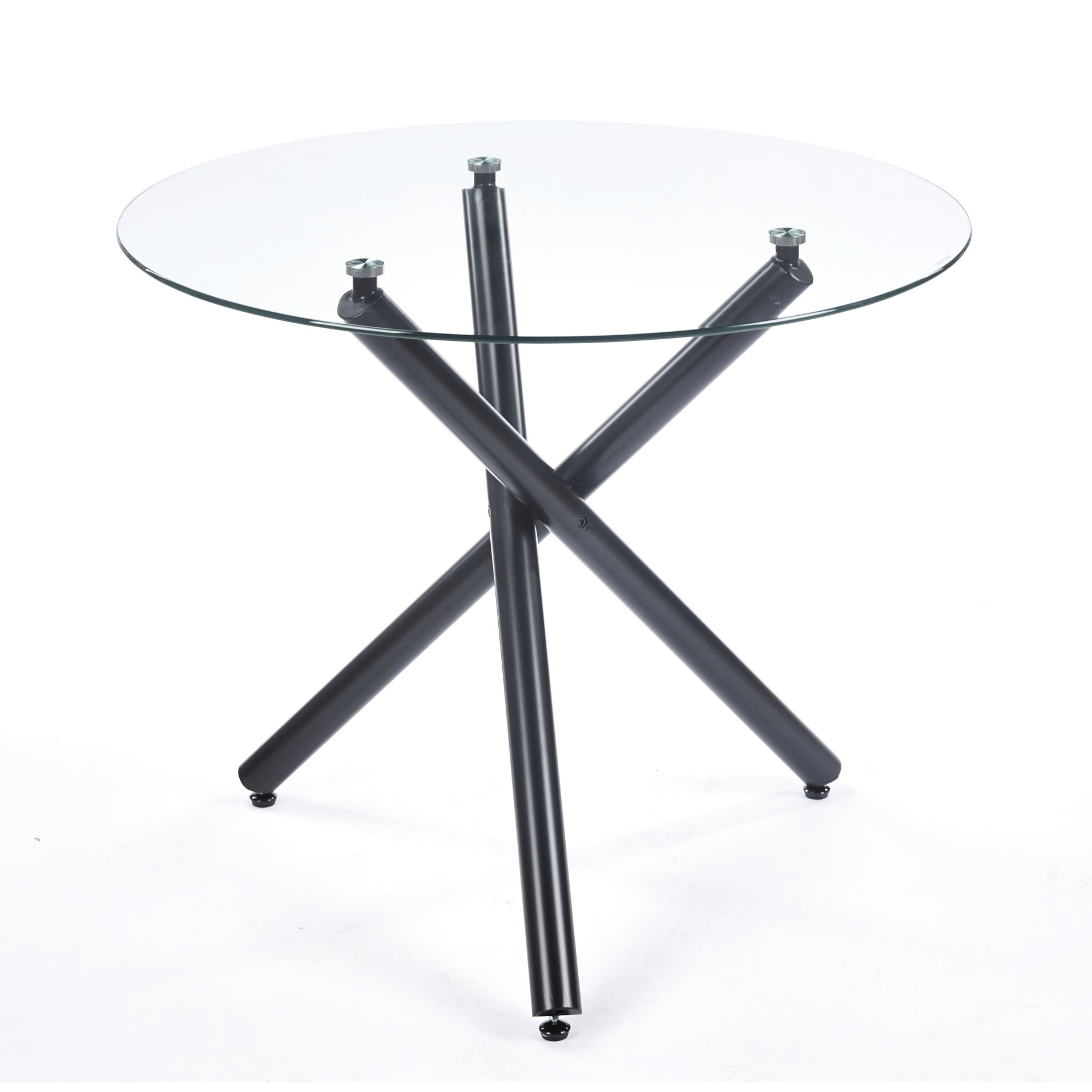 Ivy Bronx Chic Round Work Table With Metal Leg And Tempered Glass Top ...