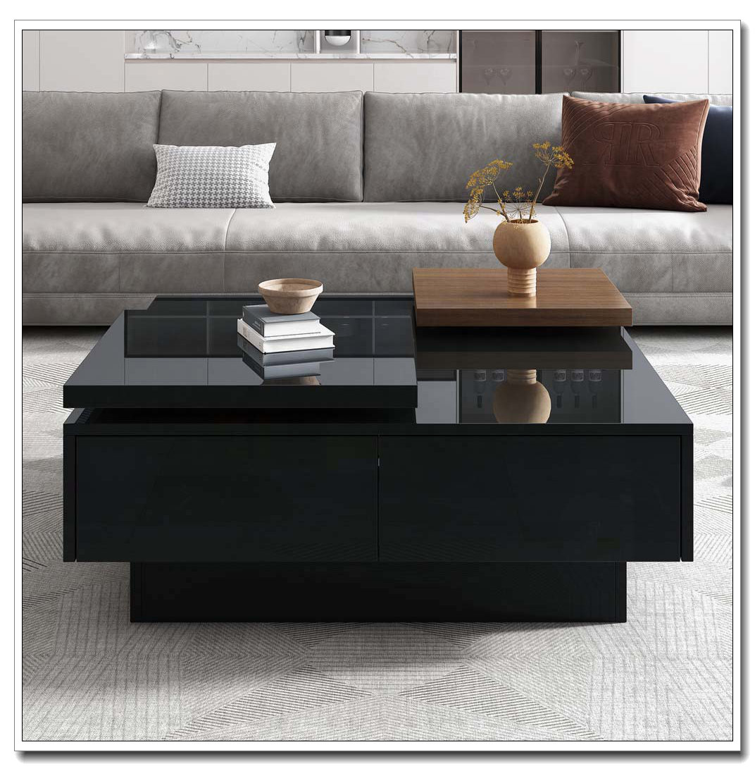 Latitude Run® Movable Top Coffee Table,with High Gloss finish, 4 Hidden ...