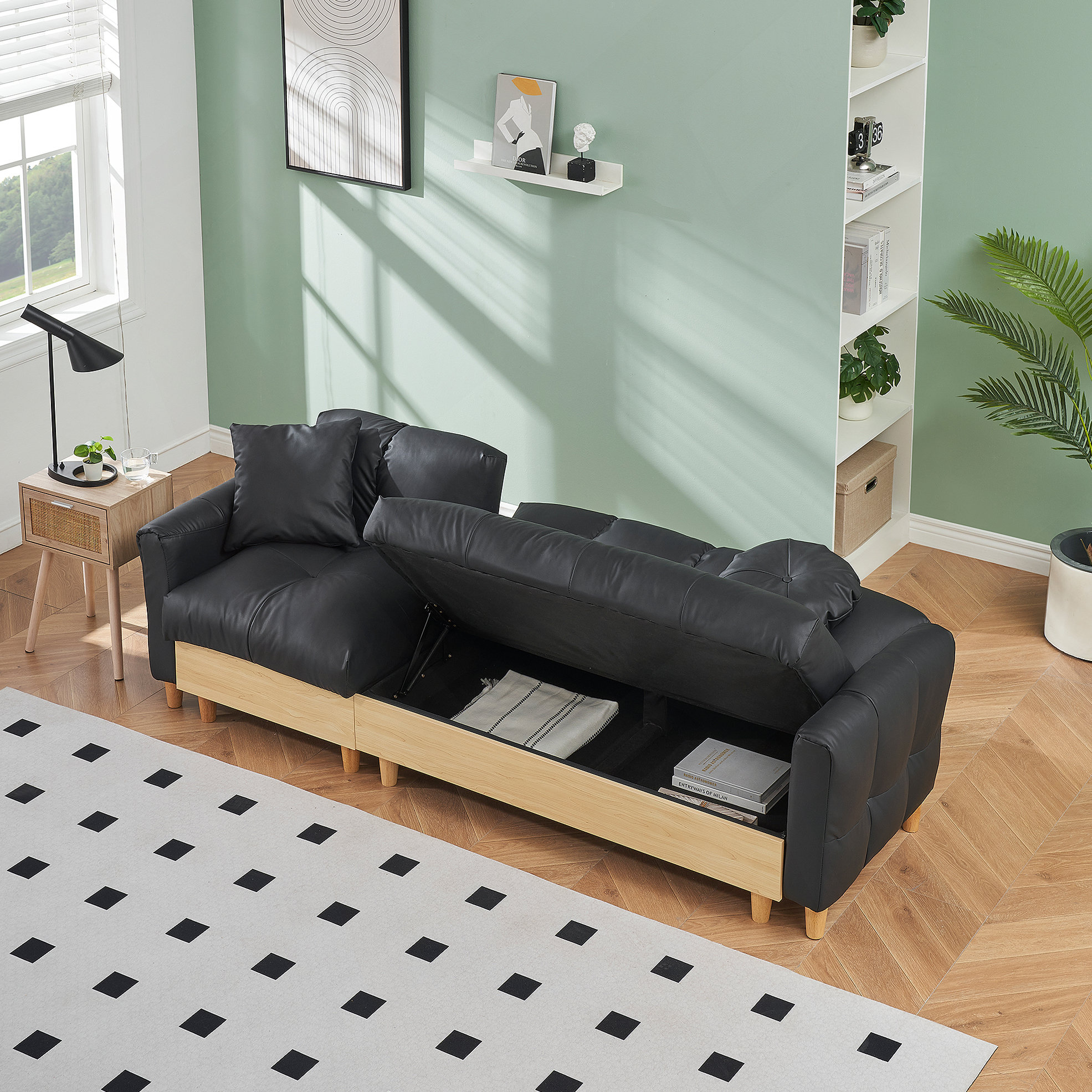 Latitude Run® 84.64 inches three-person sofa lift sofa bed with locker ...
