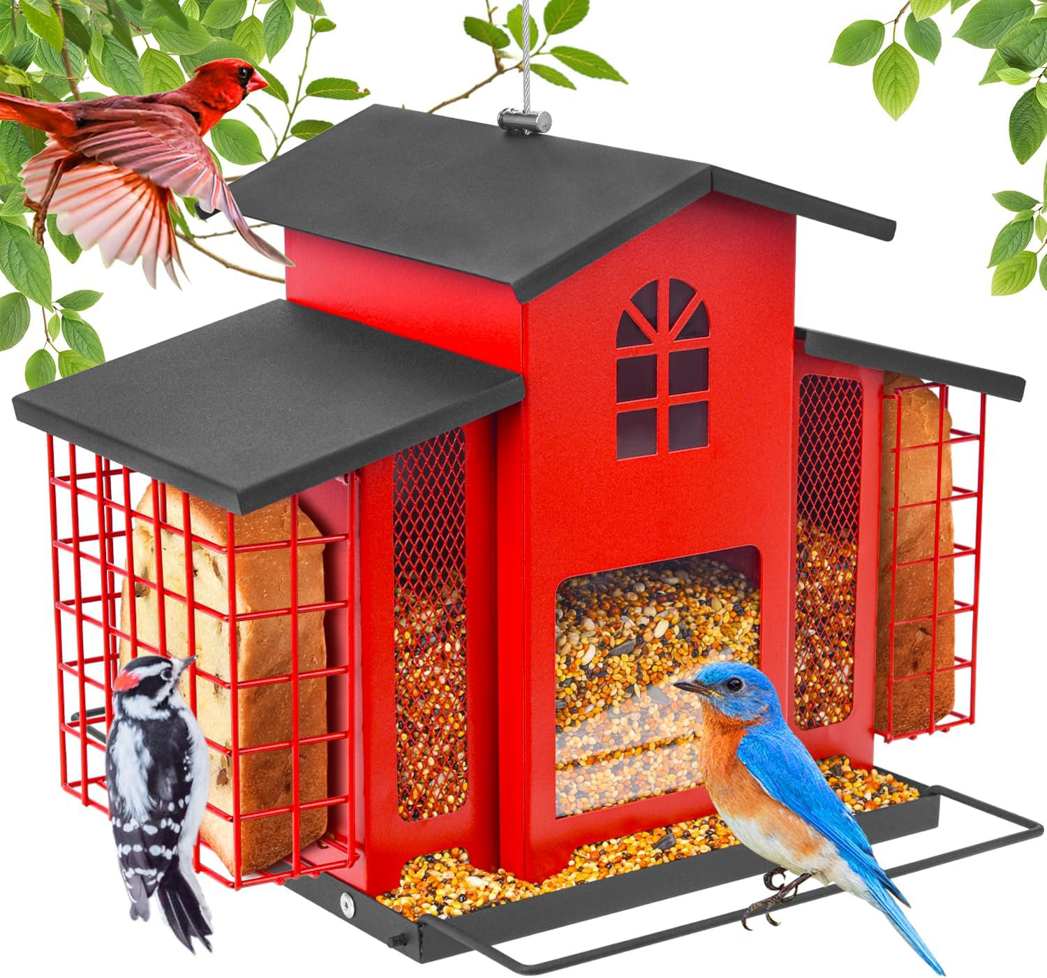 Arlmont & Co. Large Bird Feeders For Outdoors Hanging,Metal Bird Feeder ...