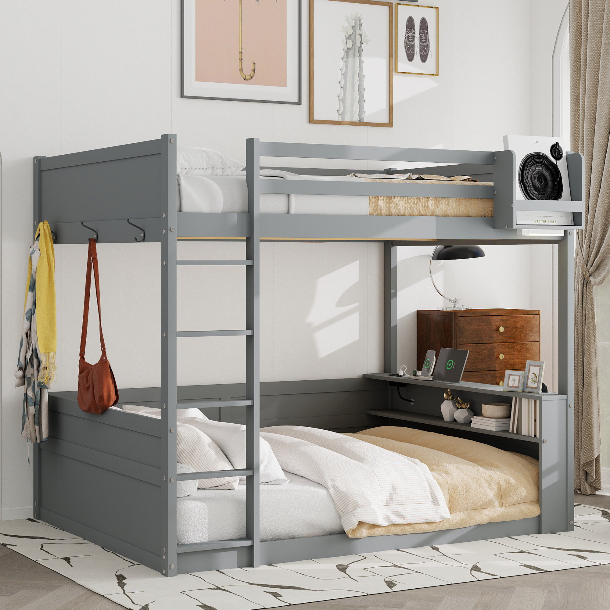Latitude Run® Bunk Bed With Built-in Shelves, Led Light And Usb ...
