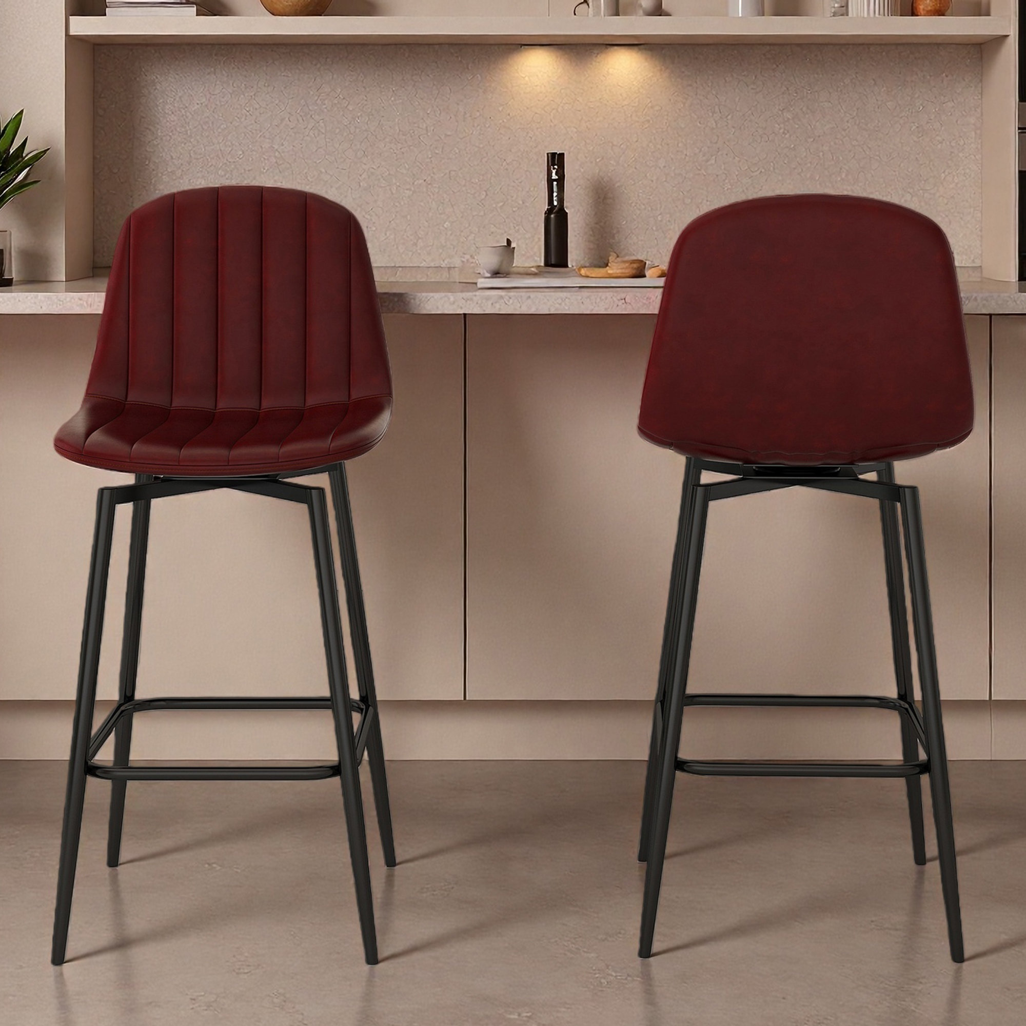 Everly Quinn Modern Bar Stools With Swivel Mechanism, PU Padded Seats ...