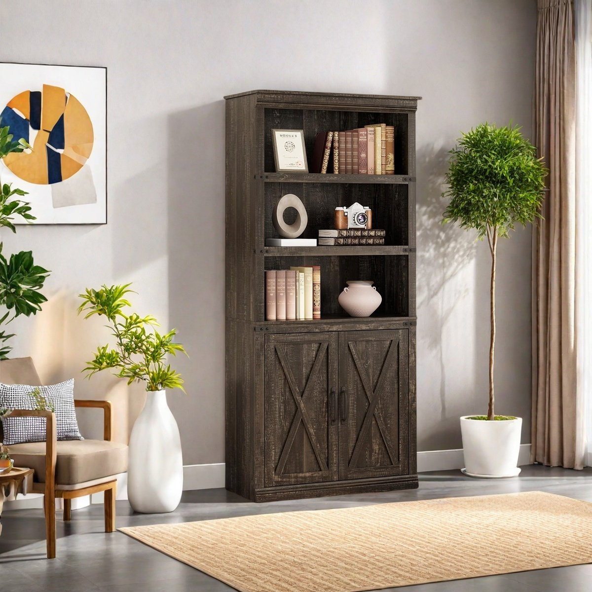 Espiron Optimum Farmhouse Bookcases With Doors, Wooden Tall Bookshelf ...