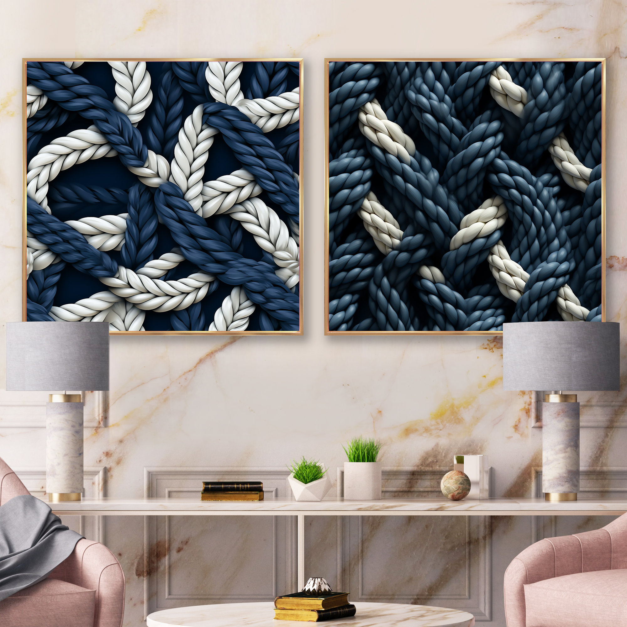 Design Art Coastal Rope Motifs White And Blue - Abstract Collages ...