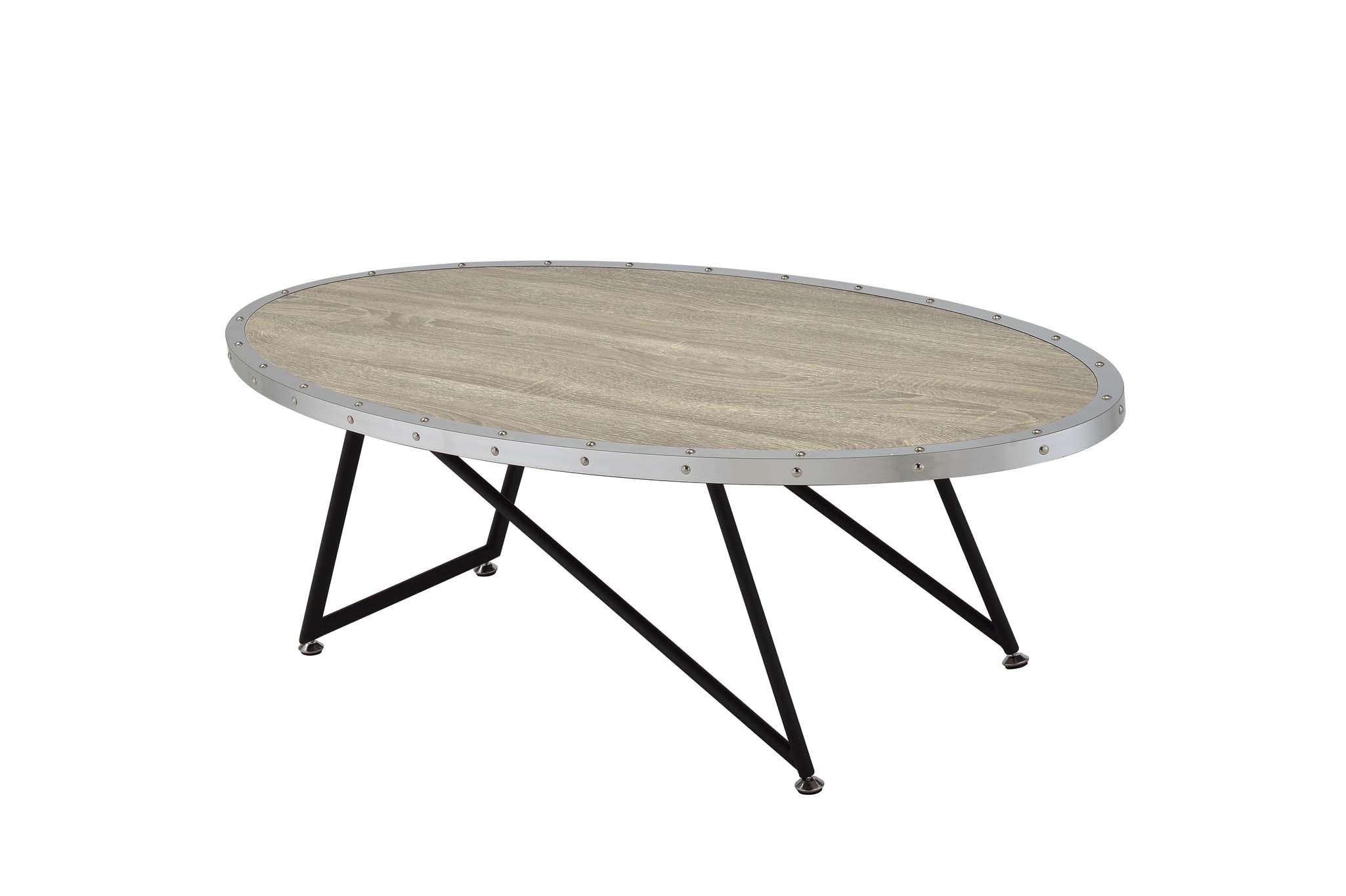 17 Stories Allis Weathered Wood And Metal Finish Oval Coffee Table ...