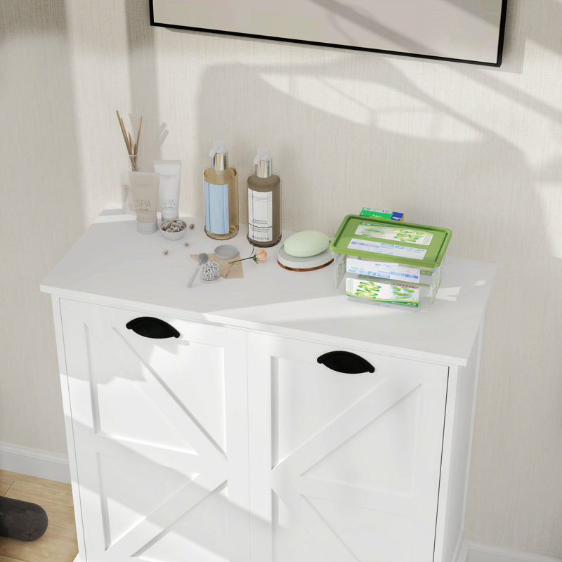 Gracie Oaks Two-Compartment Tilt-Out Laundry Sorter Cabinet-White | Wayfair