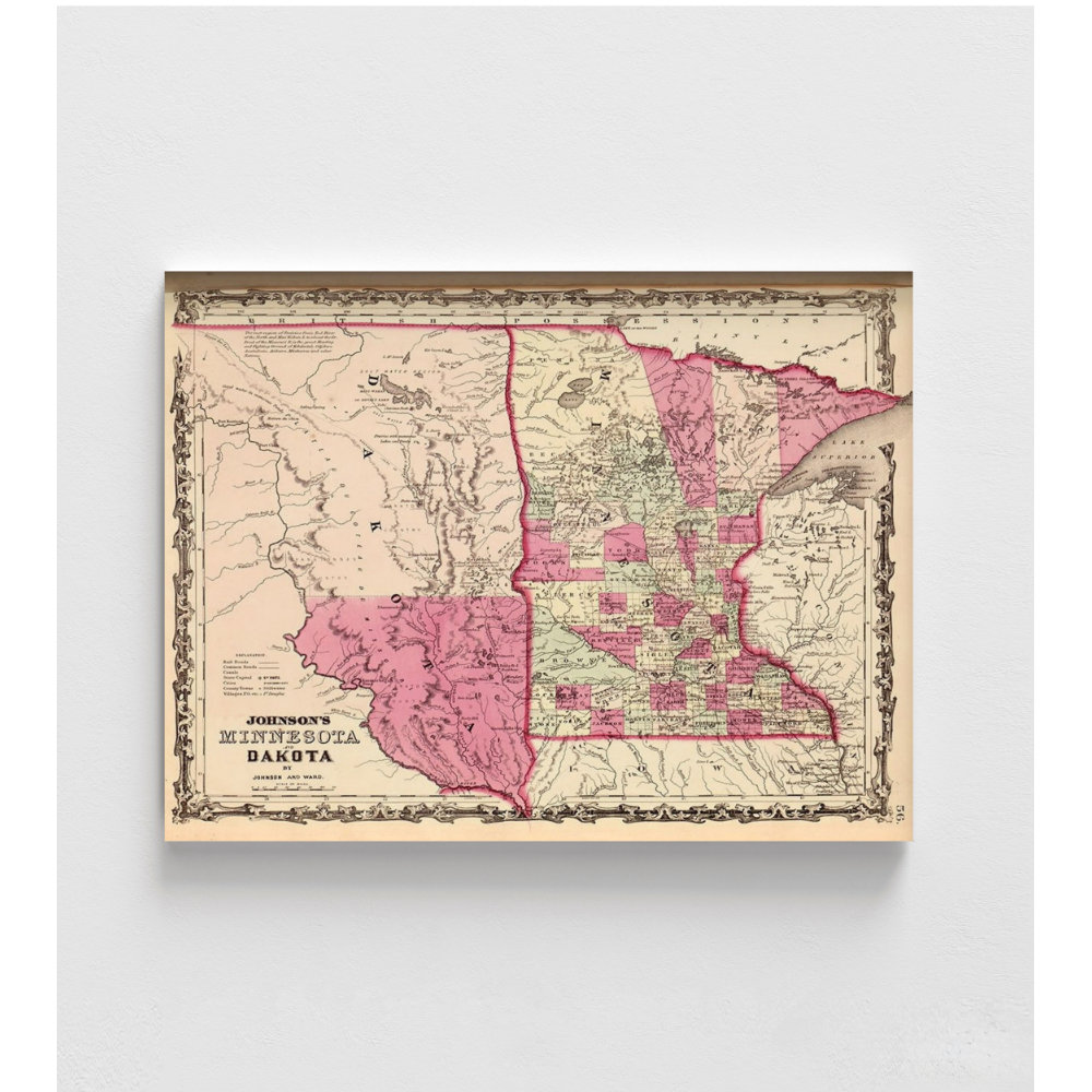 WeFrameArt Minnesota And Dakota 1862, Mn State Map, Antique Map Of ...