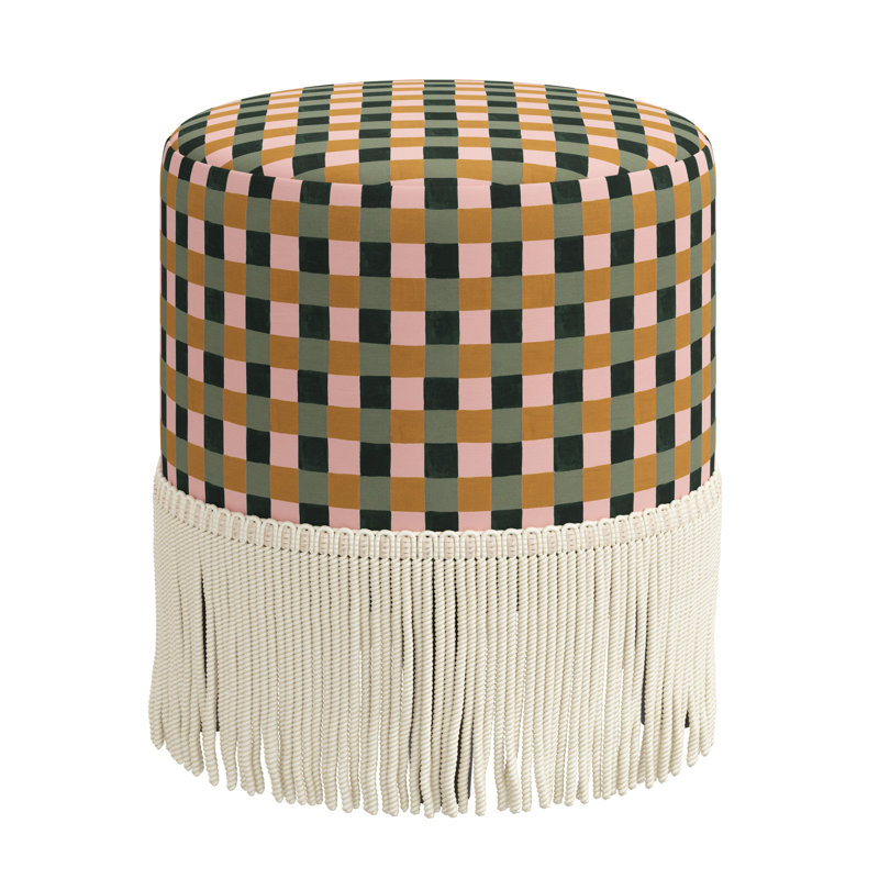 Dakota Fields Pierre Fringe Ottoman In Painted Check Plaid Sage Oga ...