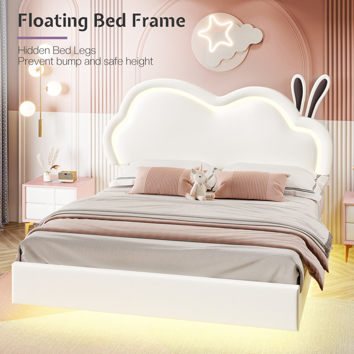 Zoomie Kids Floating Bed Frame with Adjustable LED Headboard and ...