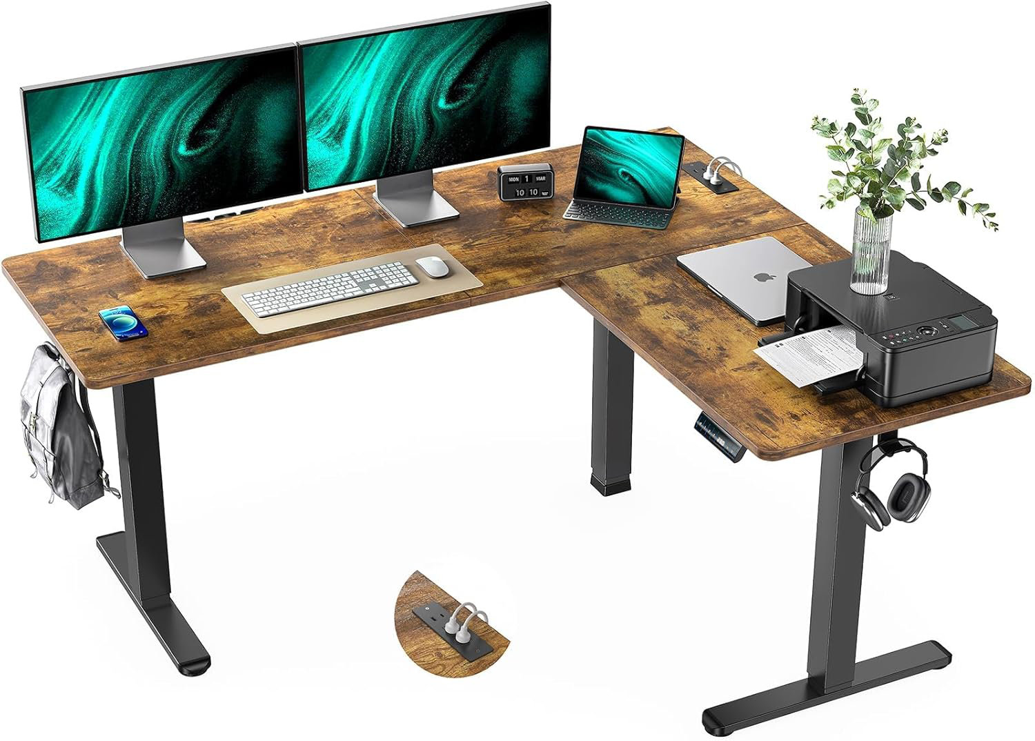 17 Stories Electric L-Shaped Standing Desk With Built-In Power Outlet ...