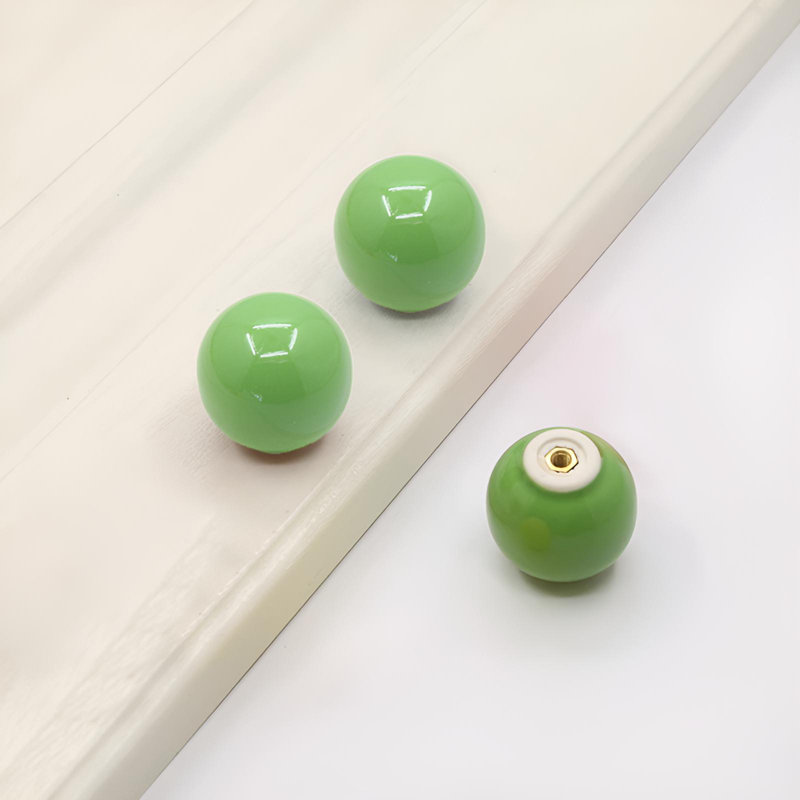 Infinitee Green Colorful Ceramic Cabinet Door Handle, Round Single Hole ...