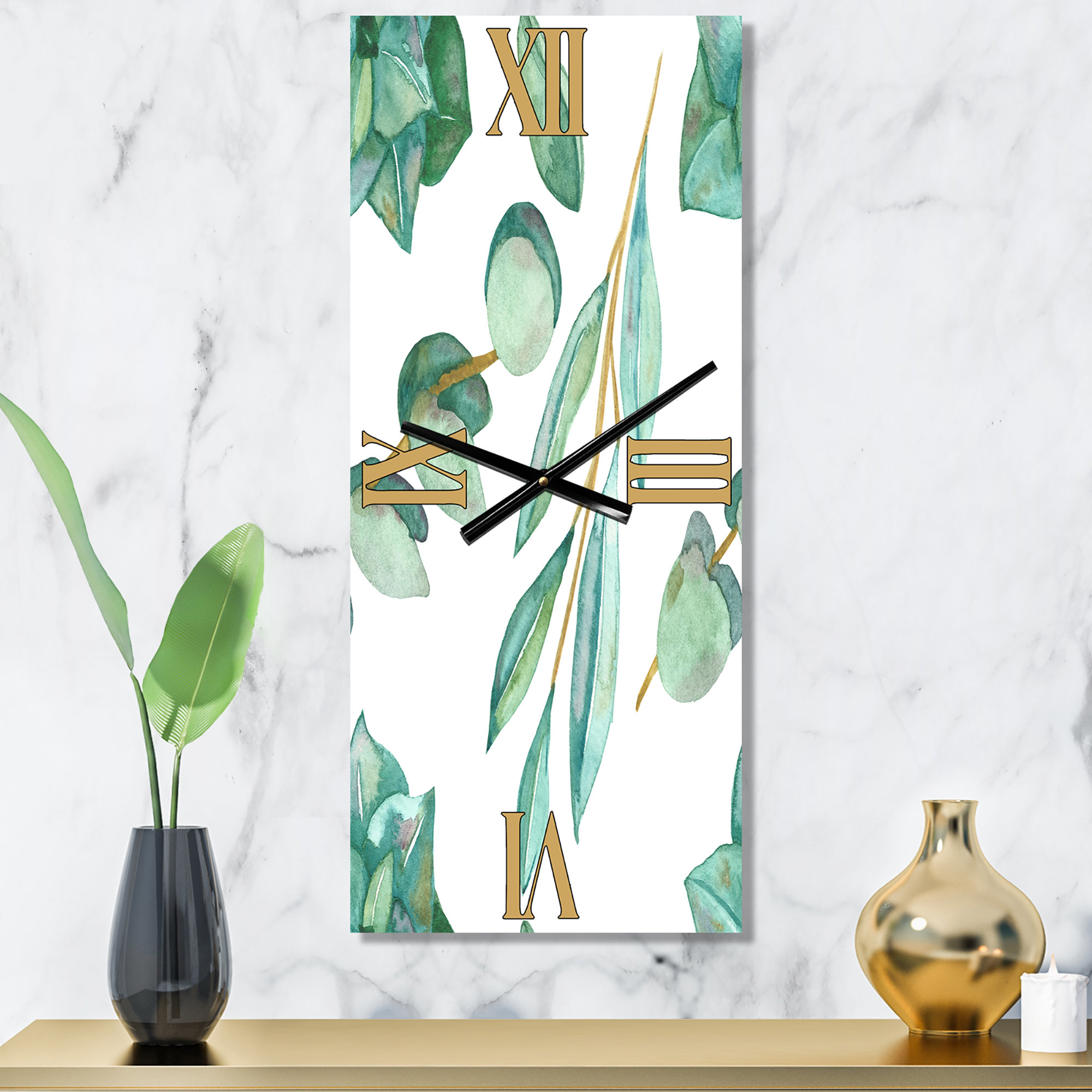 East Urban Home Young Eucalyptus Leaves and Branches III Wall Clock ...