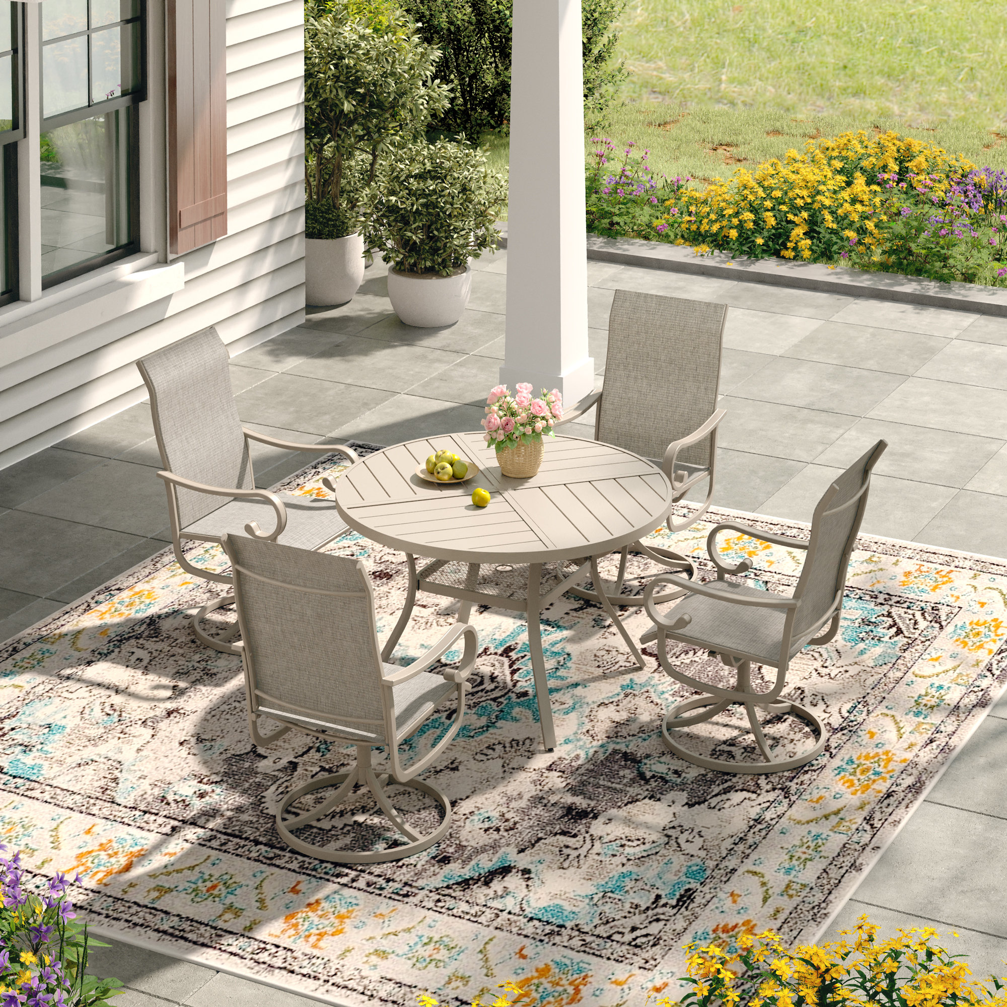 Red Barrel Studio® 4-Person Outdoor Patio Dining Set With Swivel Chairs ...