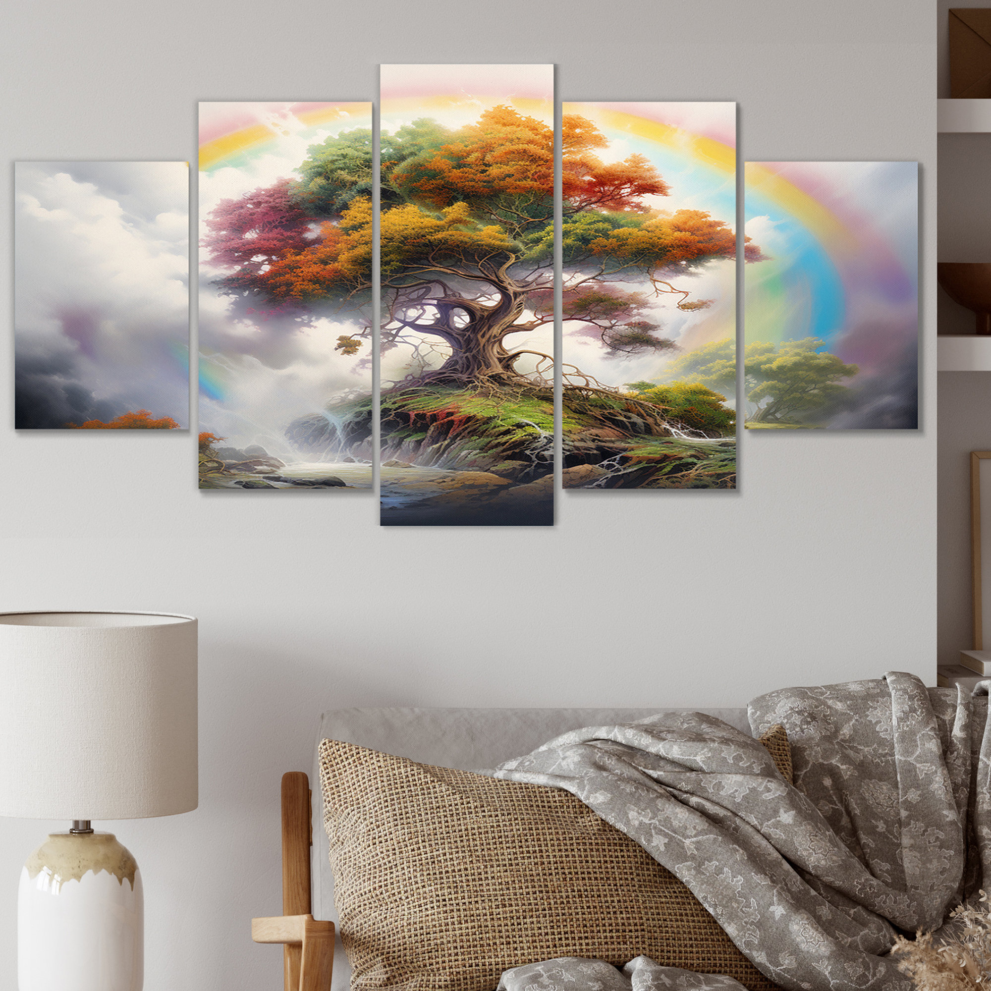 DesignArt Mythical Majestic Tree With Rainbow - Landscape Trees Canvas ...