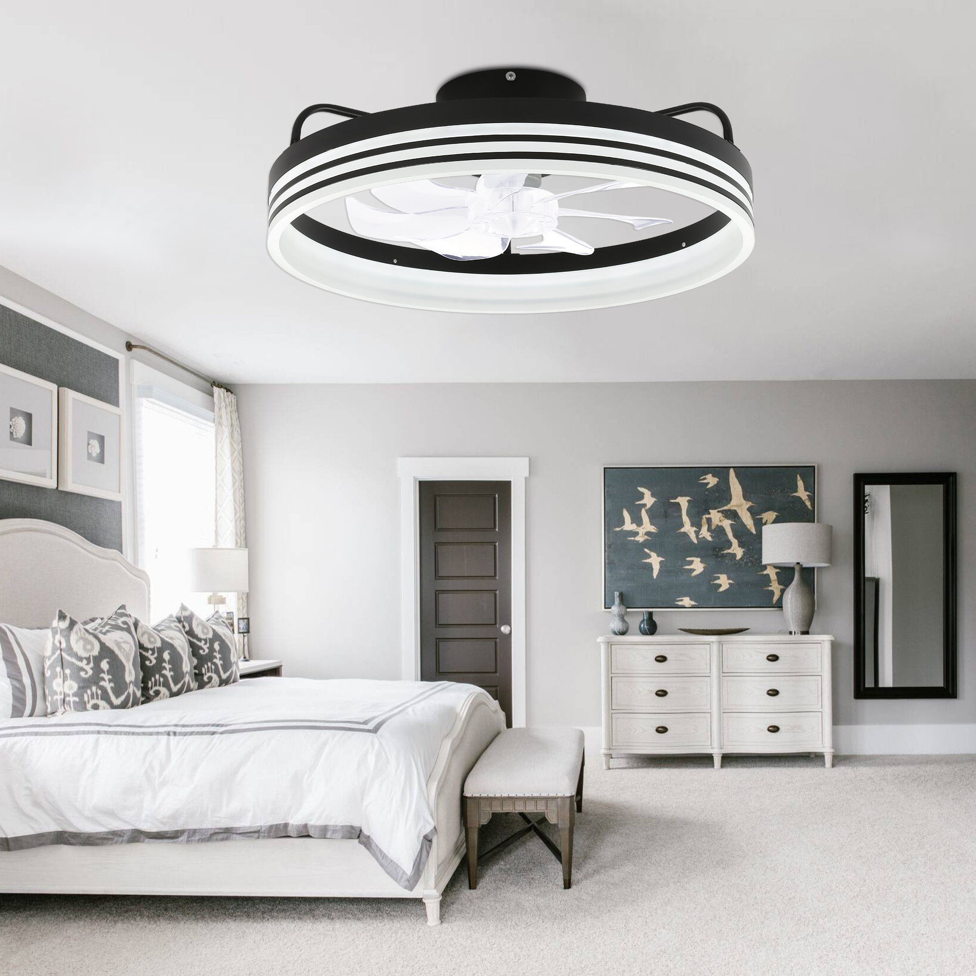 Wrought Studio™ 20" Hansbrough LED Smart Flush Mount Ceiling Fan with ...