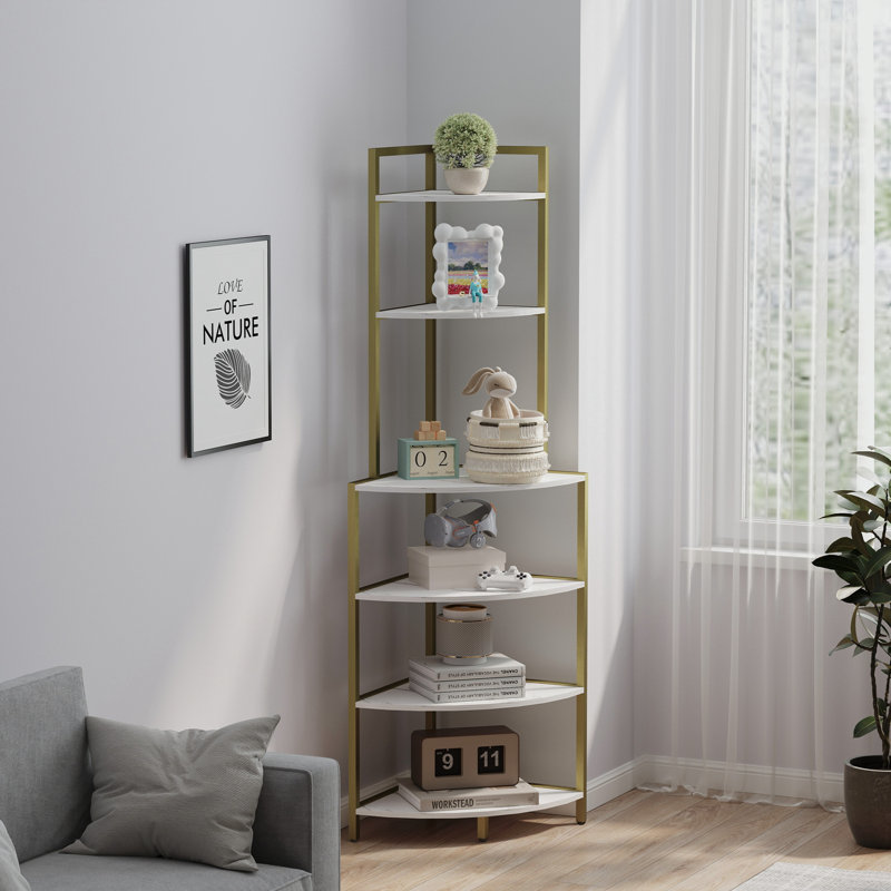 Mercer41 metal frame 5-Tier Corner Bookcase | Wayfair