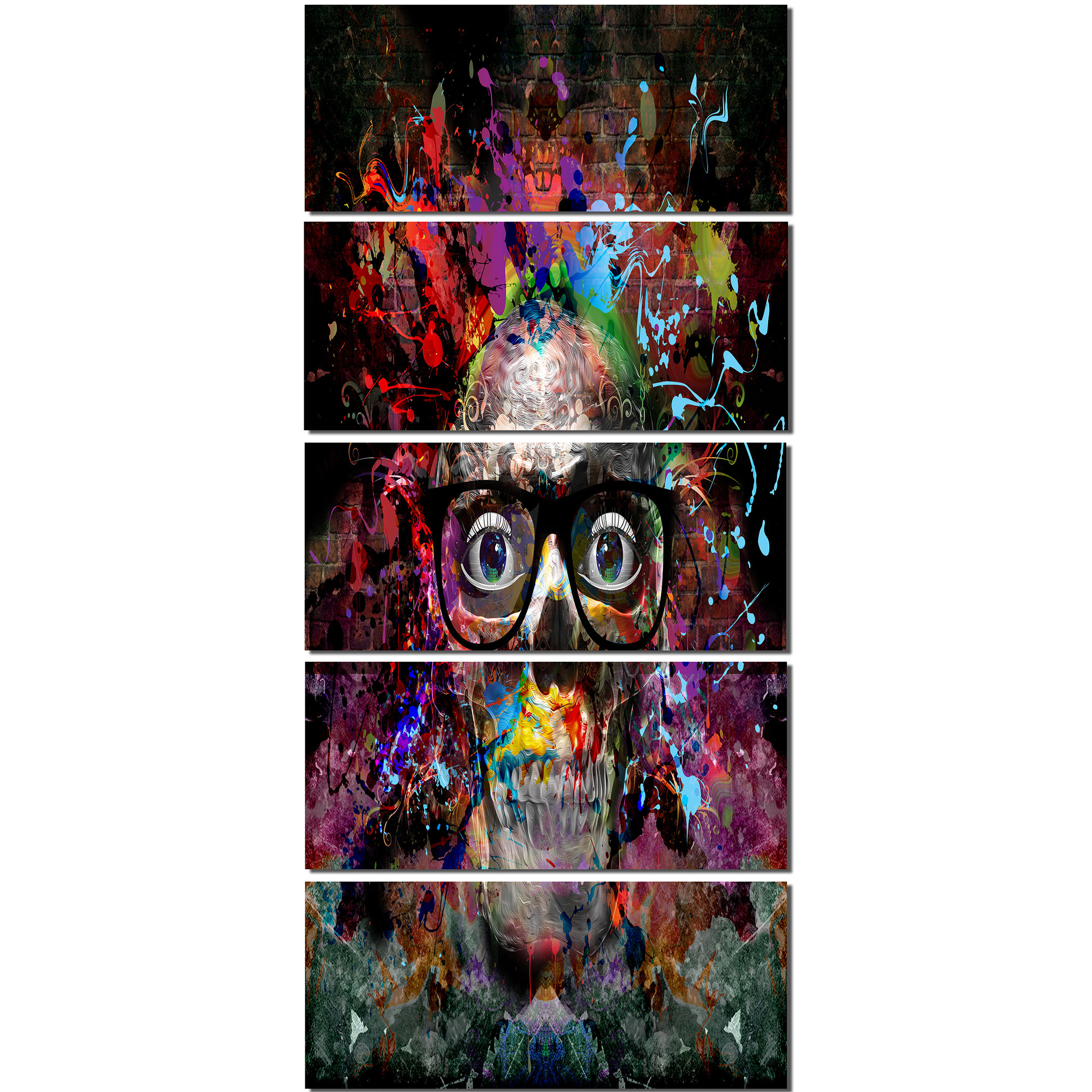 Design Art 'Colourful Human Skull with Glasses' 5 Piece Graphic Art on ...