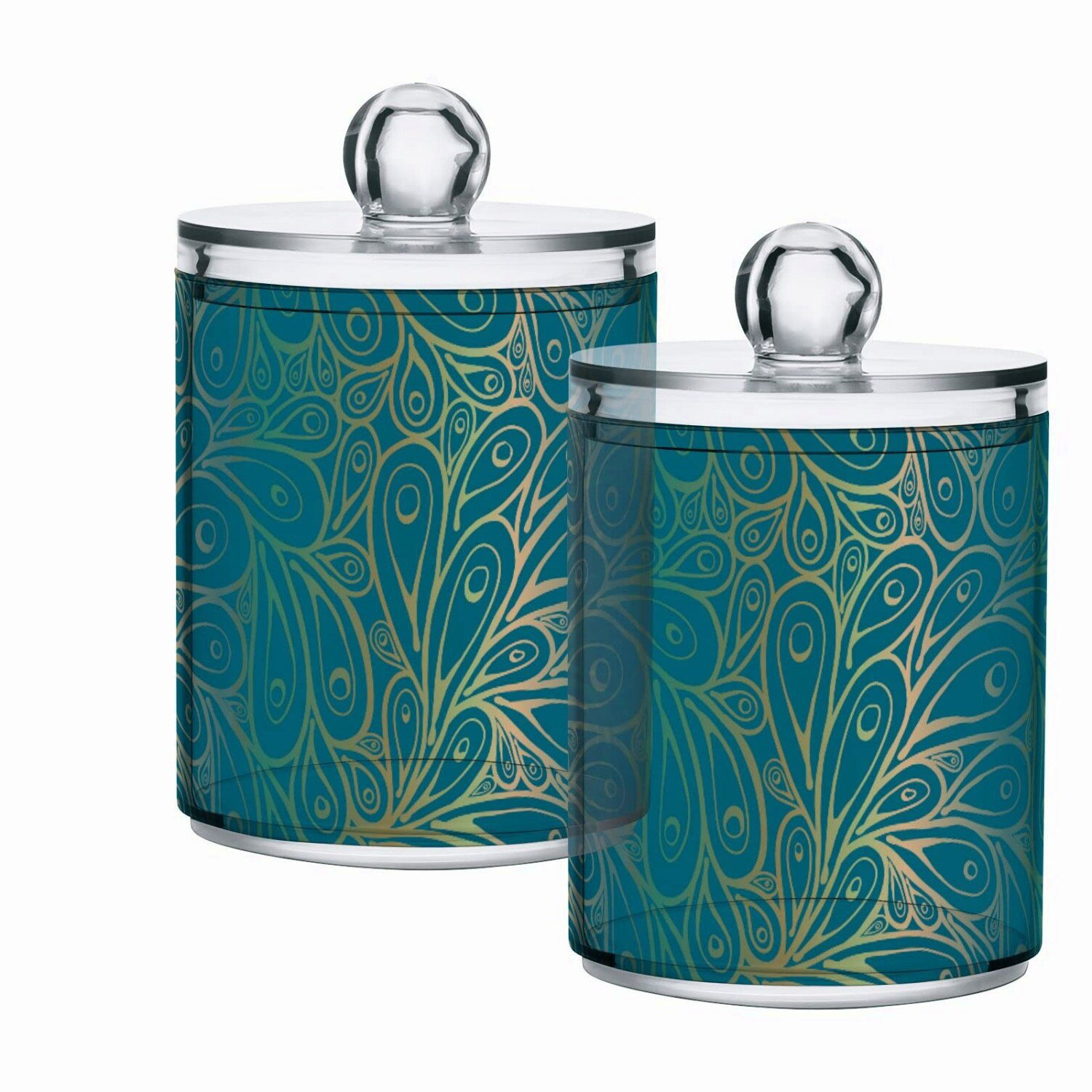 Dakota Fields Peacock Feather Qtip Holder Set - Seamless Blue Gradient ...