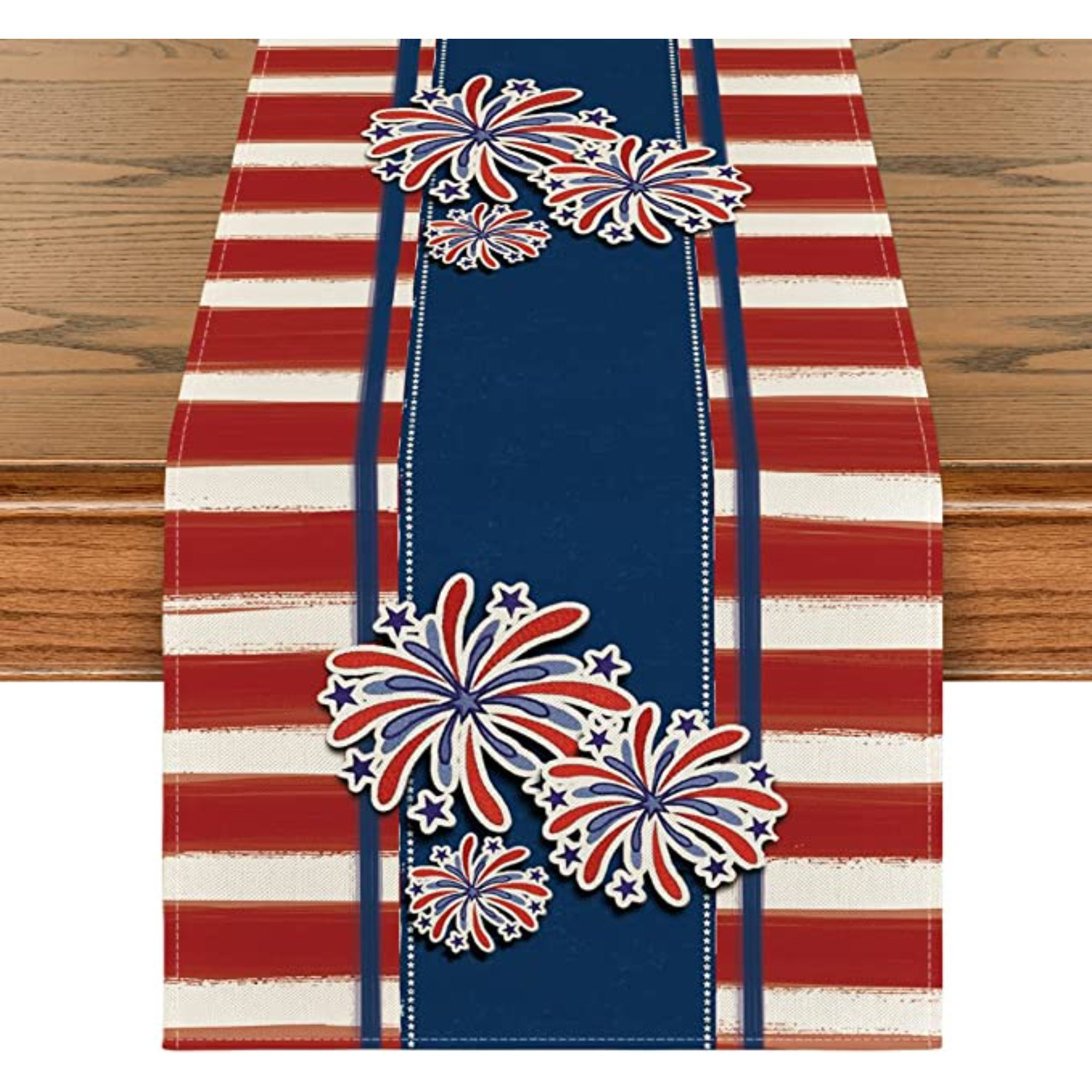 Winston Porter Watercolor Stripes Firework Table Runner, 4Th Of July ...