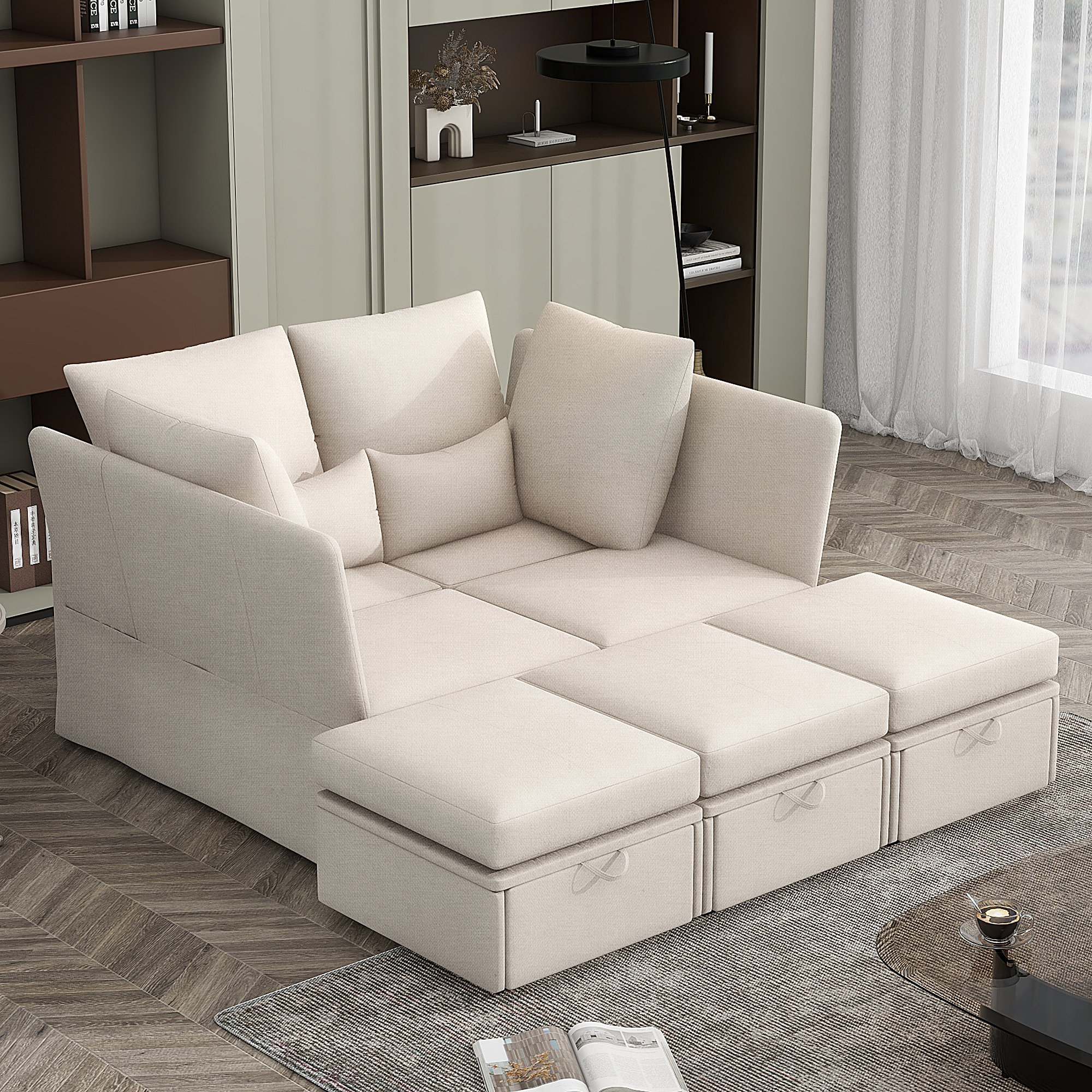 Ebern Designs Modular Sofa With Memory Foam Cushions And Movable Seats ...