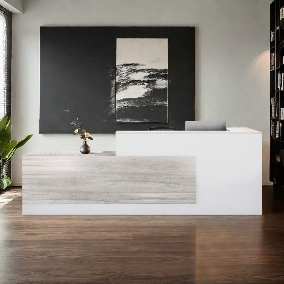 Latitude Run® L-Shaped Casavant with Lockable Drawers and Side Cabinet ...