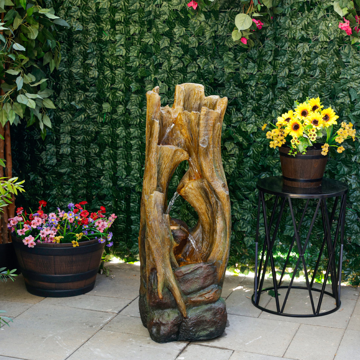 Loon Peak® Cascading Tree Trunks Waterfall Fountain with LED Lights ...