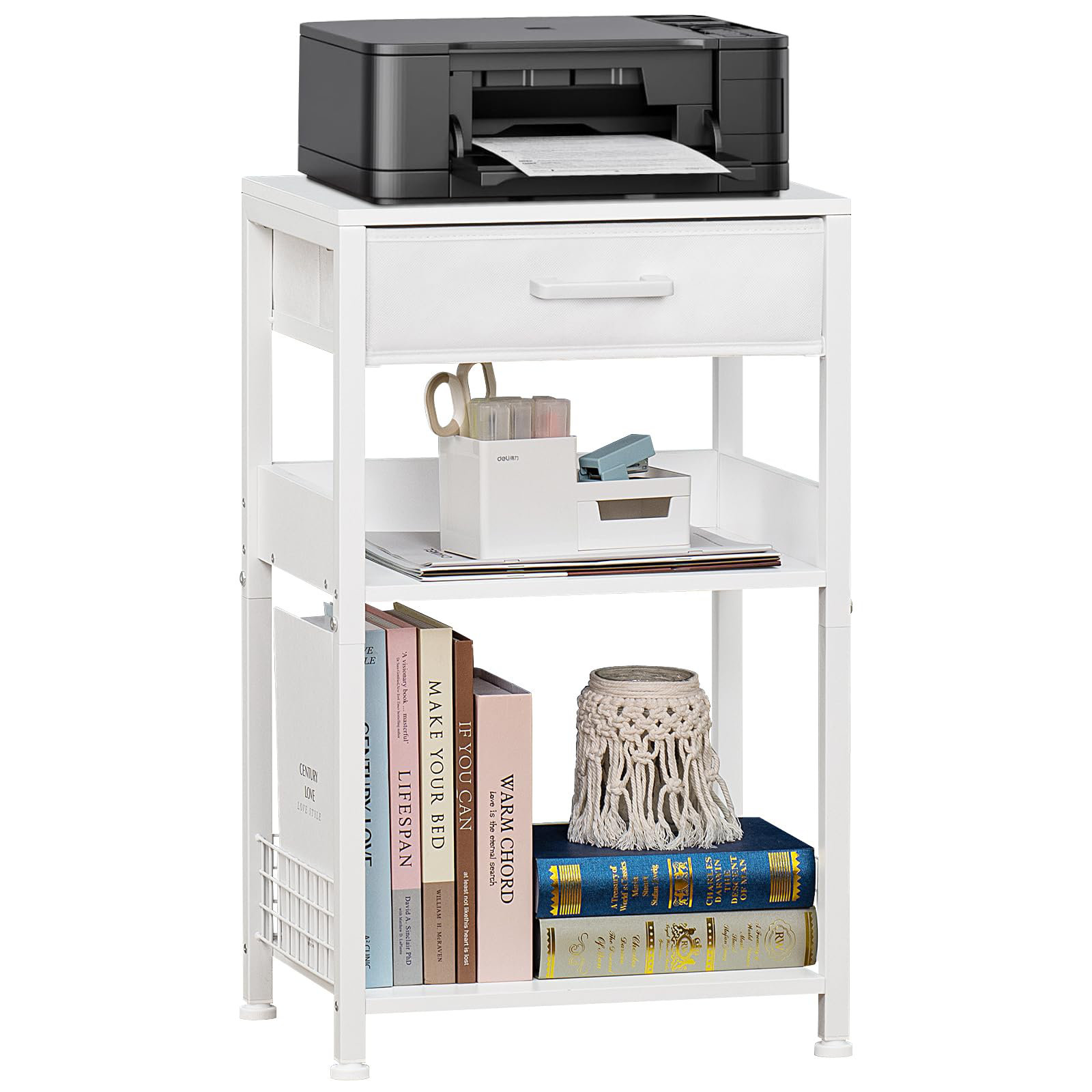 Latitude Run® 3-Tier Printer Stand With Fabric Drawer, Storage Shelf ...