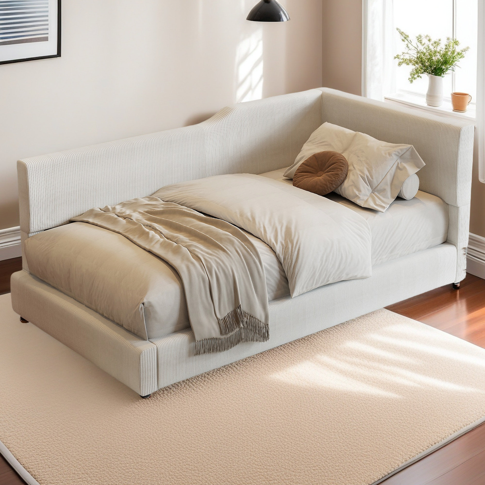 Latitude Run® L-Shaped Corduroy Daybed Upholstered Daybed | Wayfair