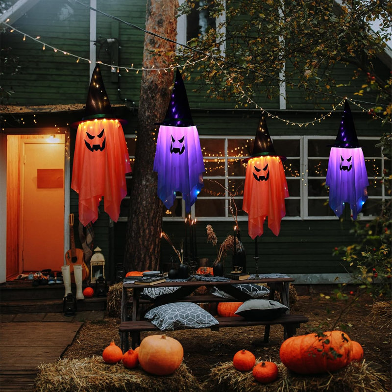 The Holiday Aisle® Large Halloween Glowing Ghost Witch Hat Battery ...