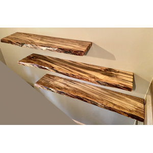 Steel Oak Maple Solid Wood Floating Shelf with Live Edge & Reviews ...