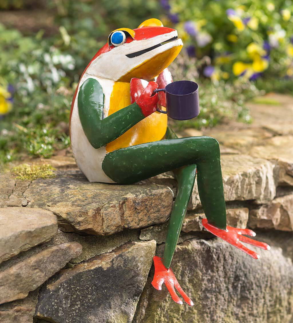 Plow & Hearth Frog with Coffee Cup Garden Statue & Reviews | Perigold