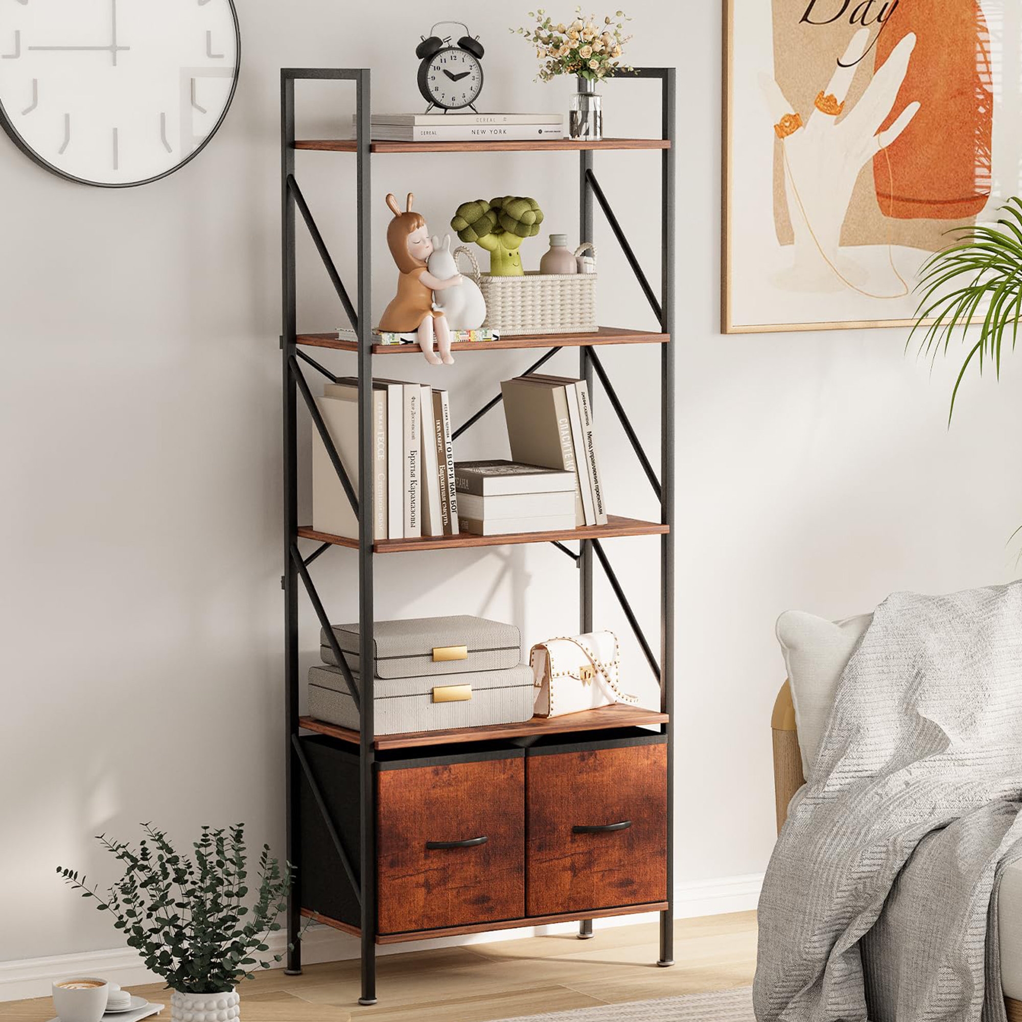 17 Stories 5-story metal display vertical bookshelf unit | Wayfair