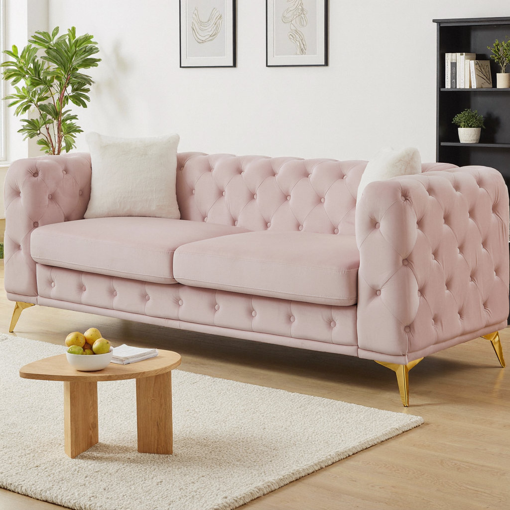 Everly Quinn Modern Velvet Loveseat Sofa with Chesterfield Quilted ...