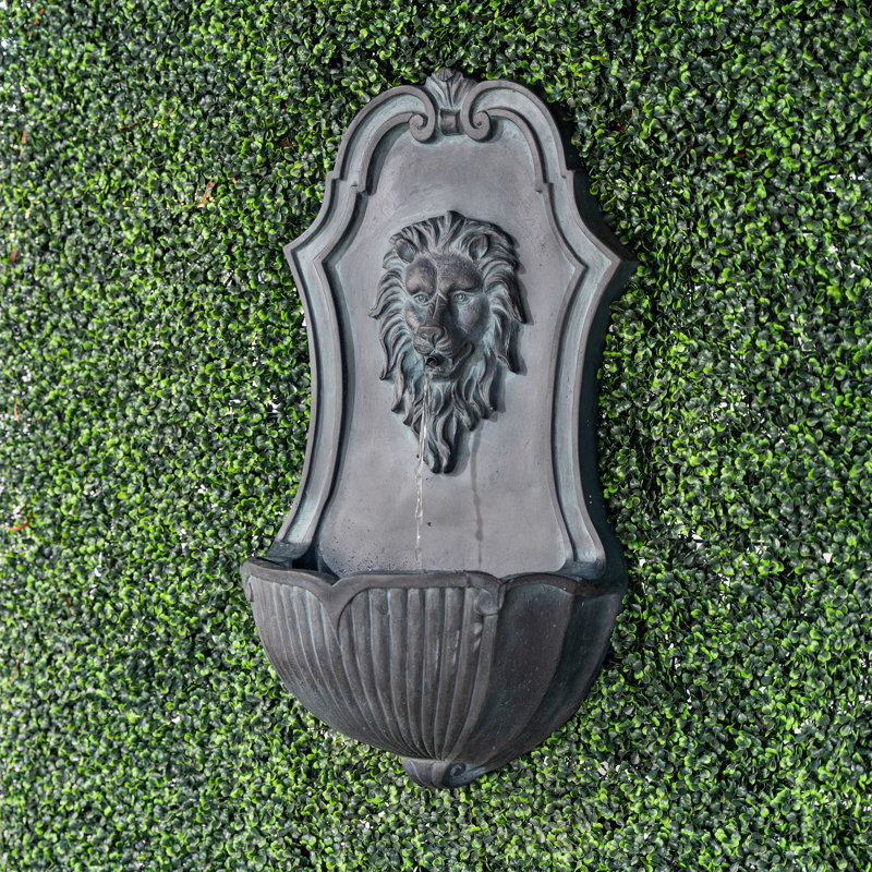 Bungalow Rose Solar-Powered Wall-Mounted Lion Head Fountain, Resin ...