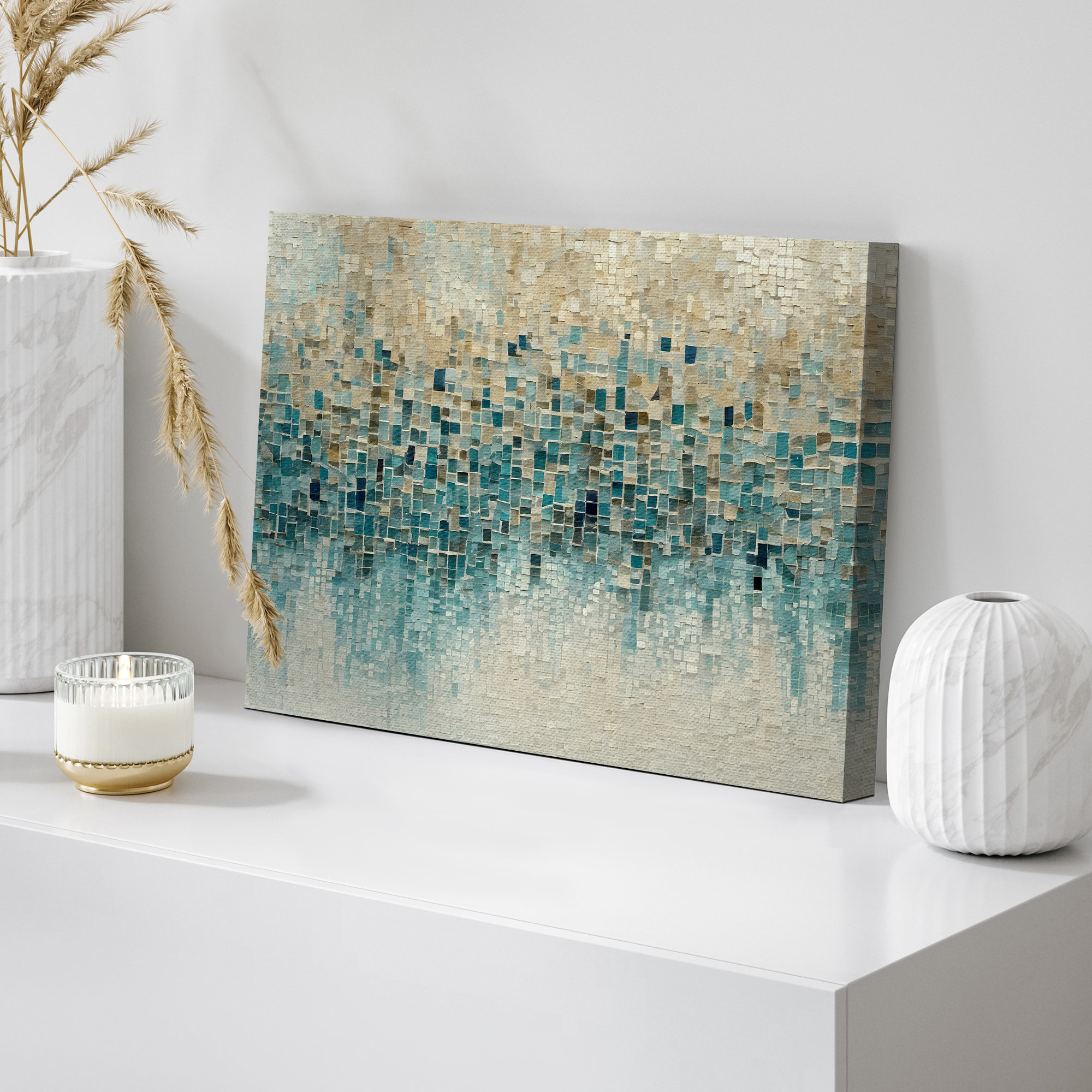 wall26 Geometric Blue Color Blocks Abstract Shapes Modern 3 Pieces ...