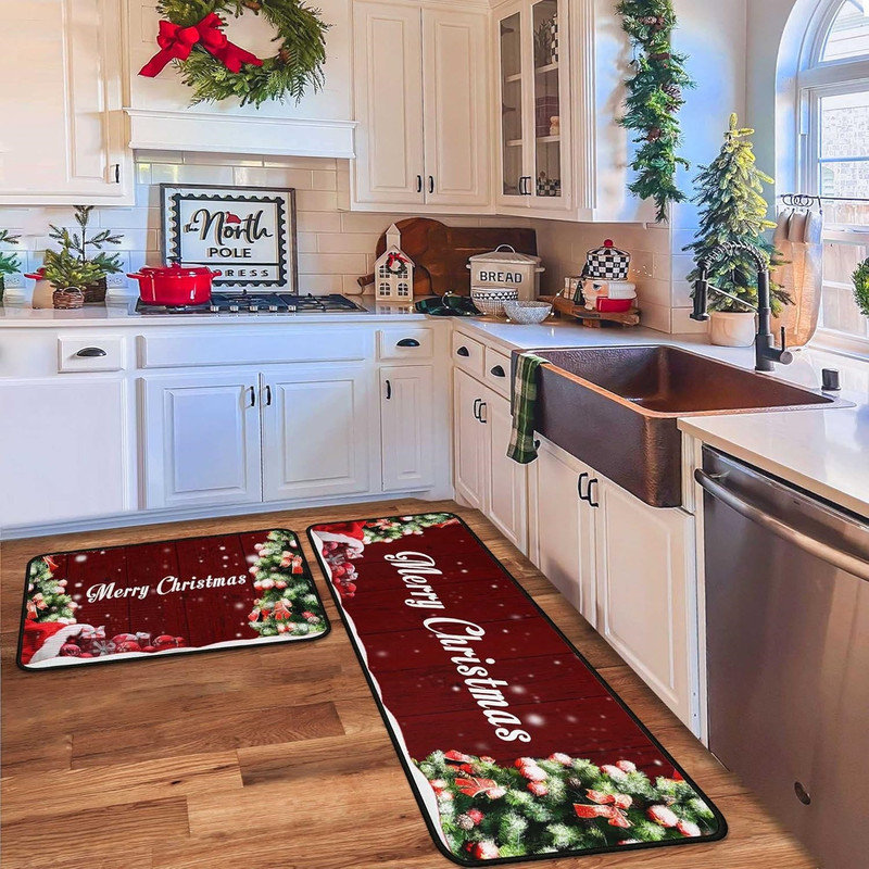 East Urban Home Christmas Kitchen Rugs Set of 2,Xmas Decor Door Mat ...