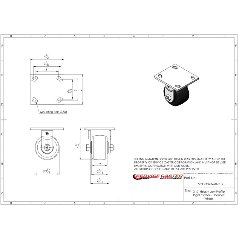 Service Caster 4 Piece Phenolic Roller Bearing Caster Set with 2 ...