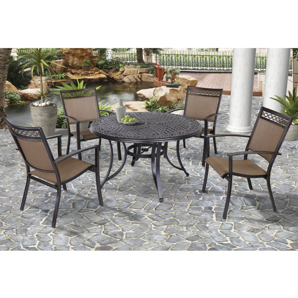 The Holiday Aisle® Evtim 4 - Person Round Outdoor Dining Set with ...