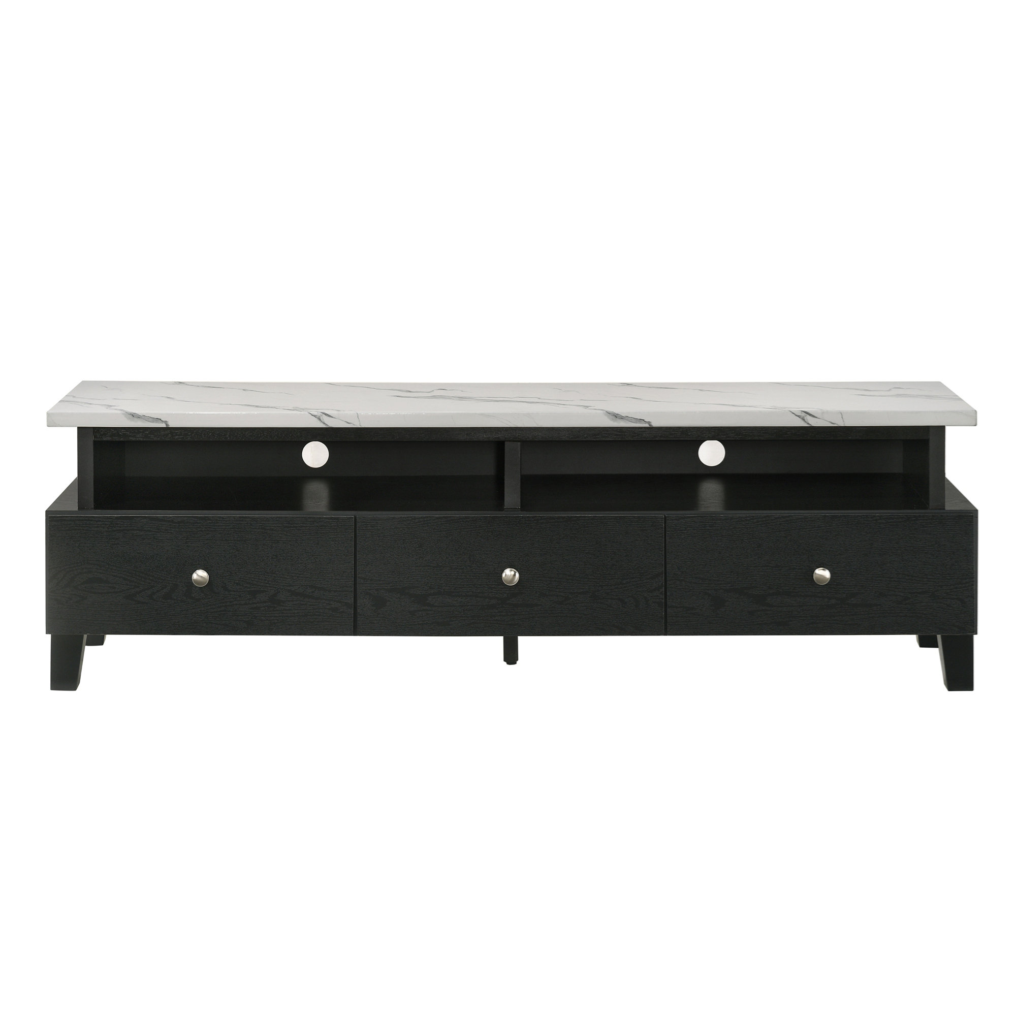 Orren Ellis 1pc Modern Sleek White Finish Faux Marble Accents Silver ...