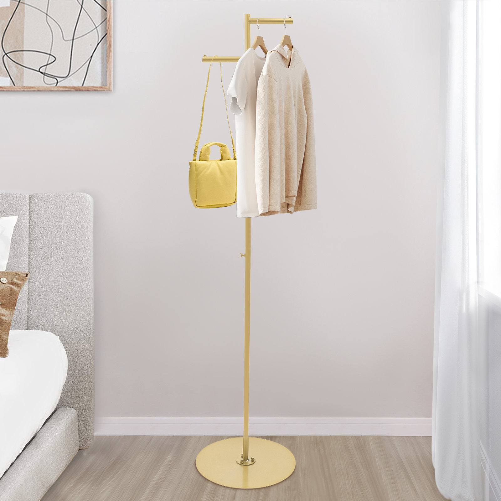 Mercer41 Freestanding Gold Steel Coat Rack With Two Hanging Rods ...