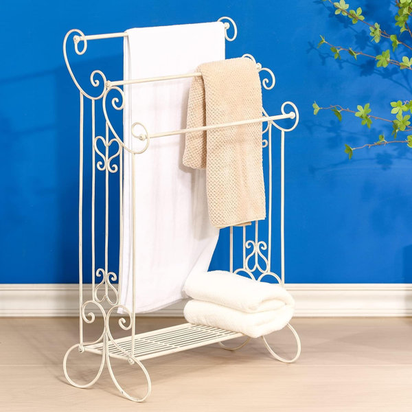HAPPY LIFE 3-Tier Standing Towel Rack With Shelf - Elegant White Metal ...