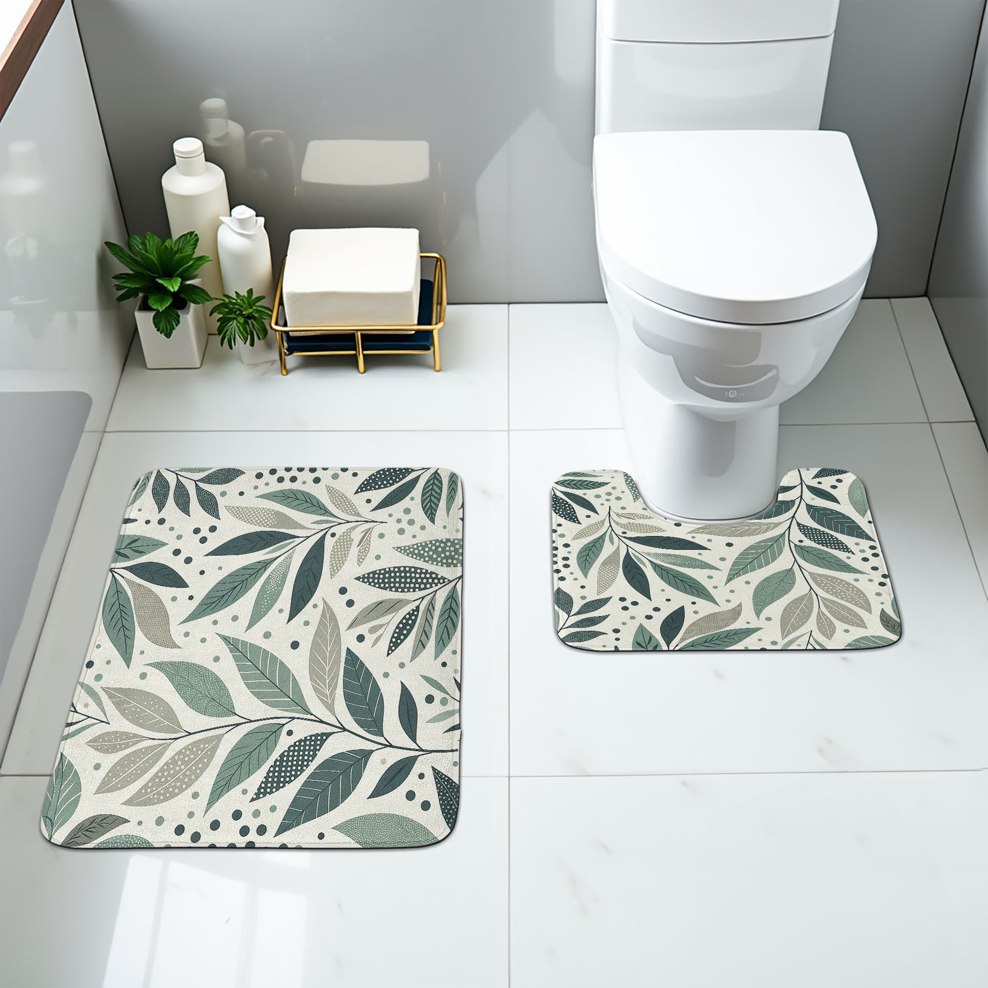 East Urban Home Botanic Modern Bathroom Rug Set 2 Pieces Rectangle ...