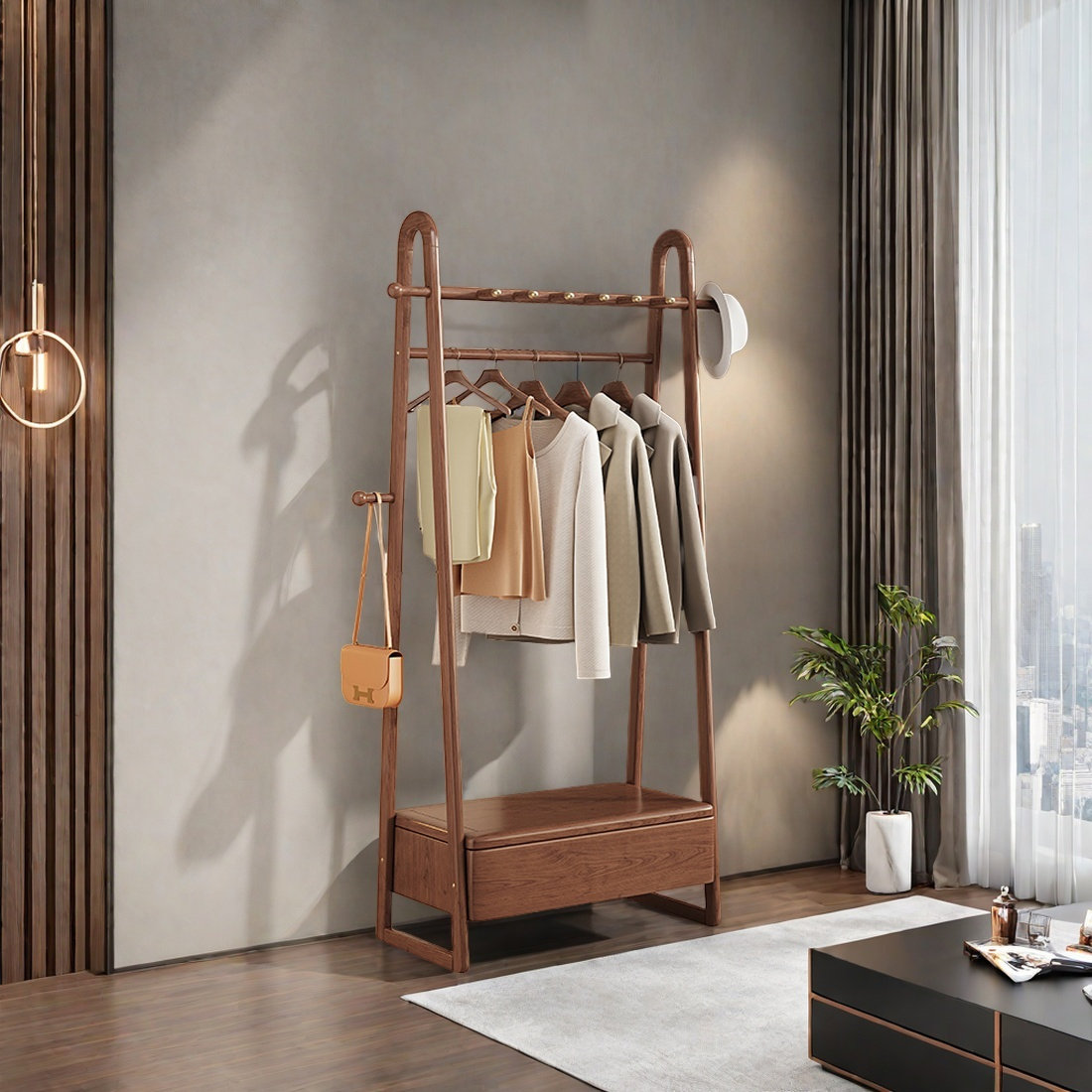 PPEDKS Trapezoid Coat Rack Solid Rod Drawers Hooks | Wayfair