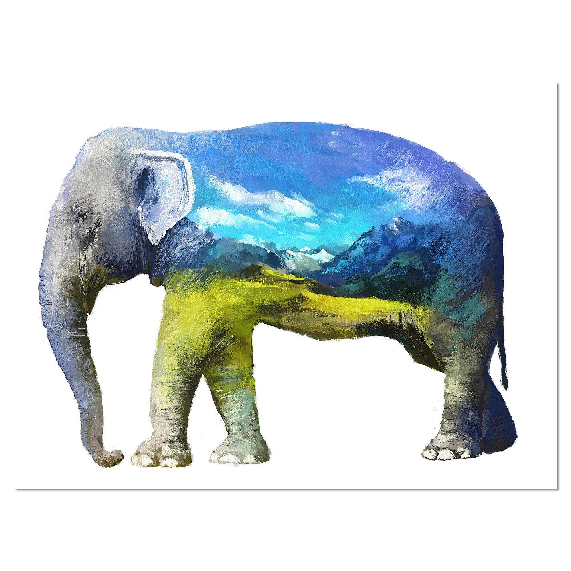 World Menagerie Elephant Double Exposure Illustration - Wrapped Canvas ...