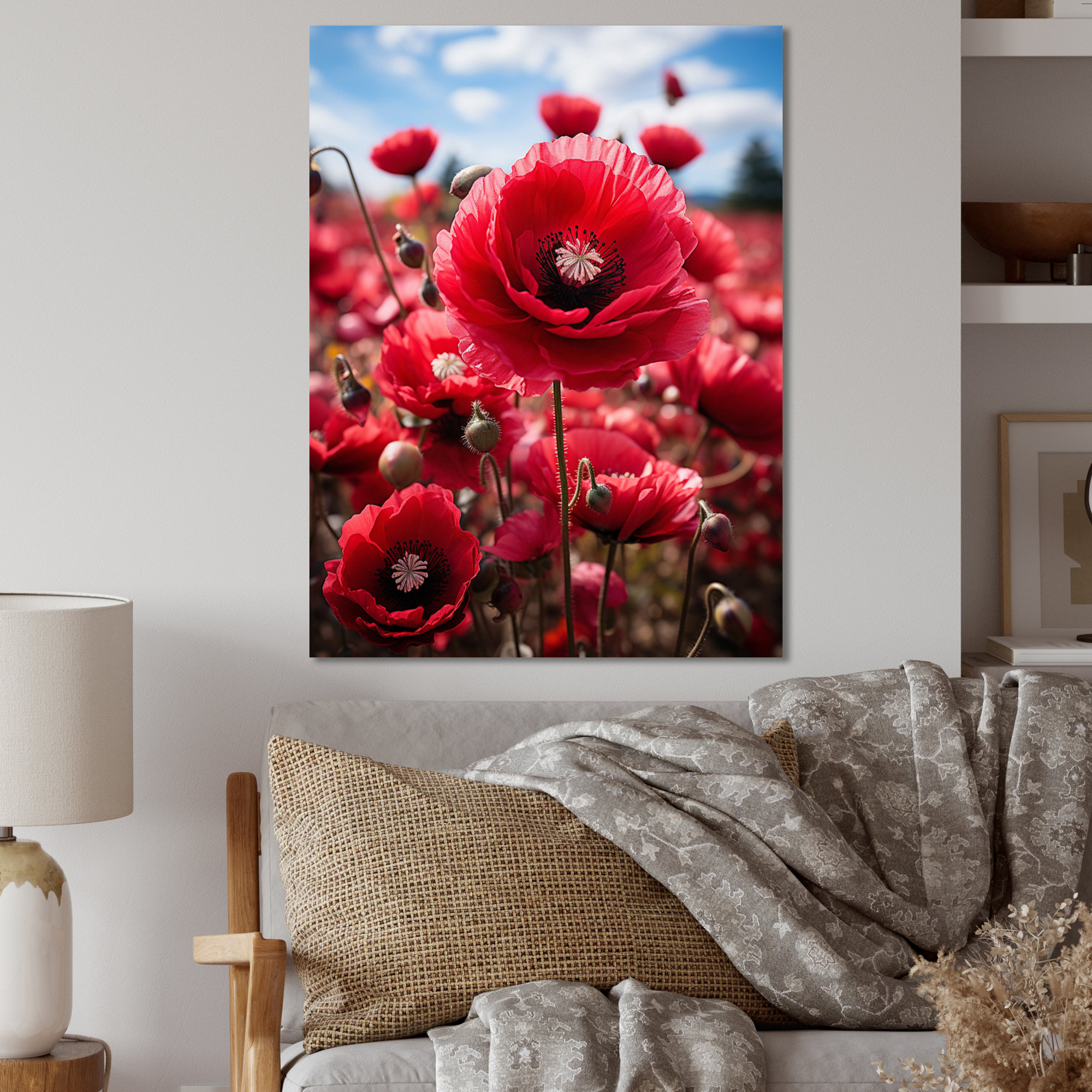 Latitude Run® Flower Field Pink Crimson II - Floral Metal Wall Art ...