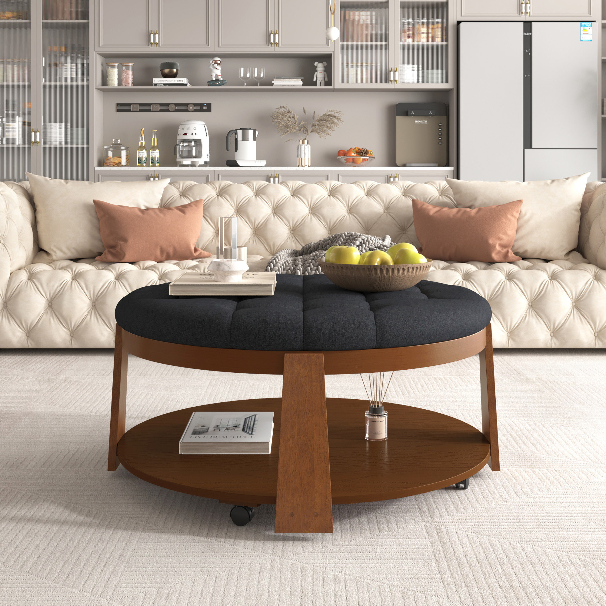 Lark Manor™ Modern Large Round Ottoman Coffee Table 2-Tier Oversized ...