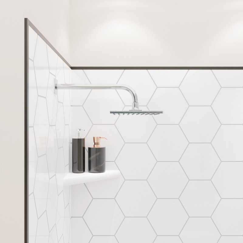 Flexstone Flexstyle 60"W X 36"D X 80"H White/Gray Hexagon Shower Wall ...