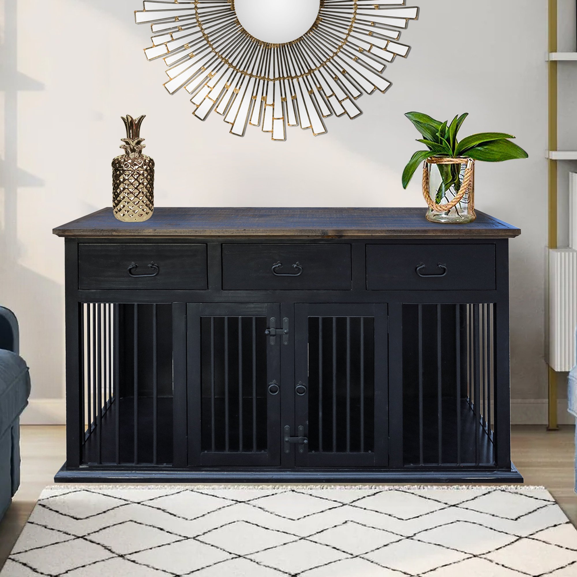 Tucker Murphy Pet™ Gaberielle Three Drawer Console with Dog Area | Wayfair