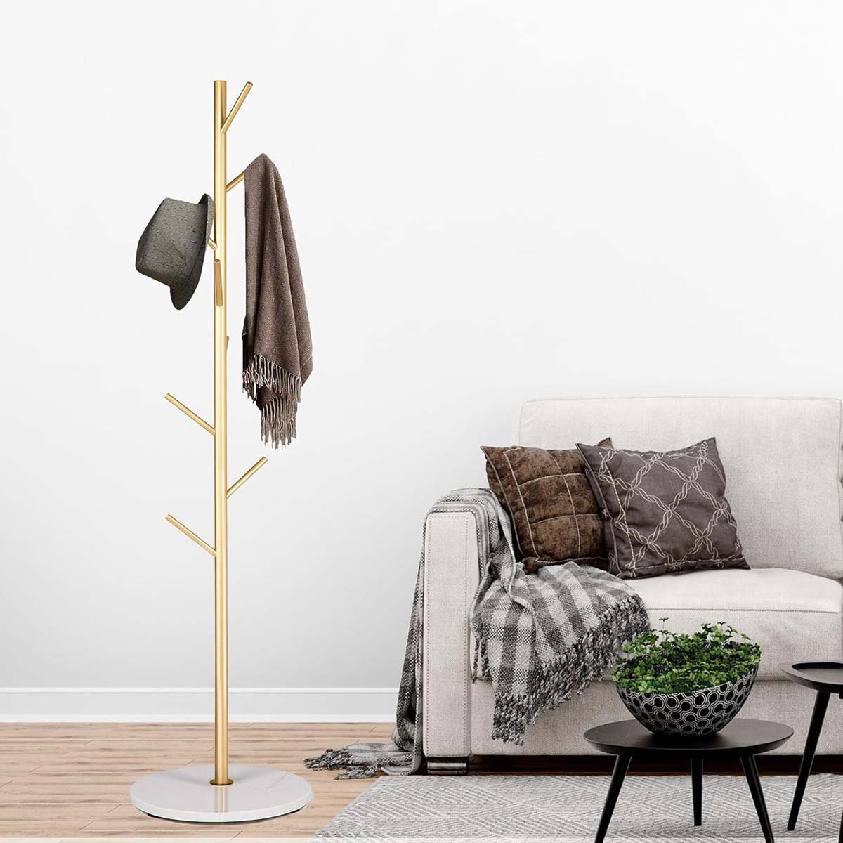 Mercer41 Metal Coat Rack With Natural Marble Base, Modern Coat Rack ...