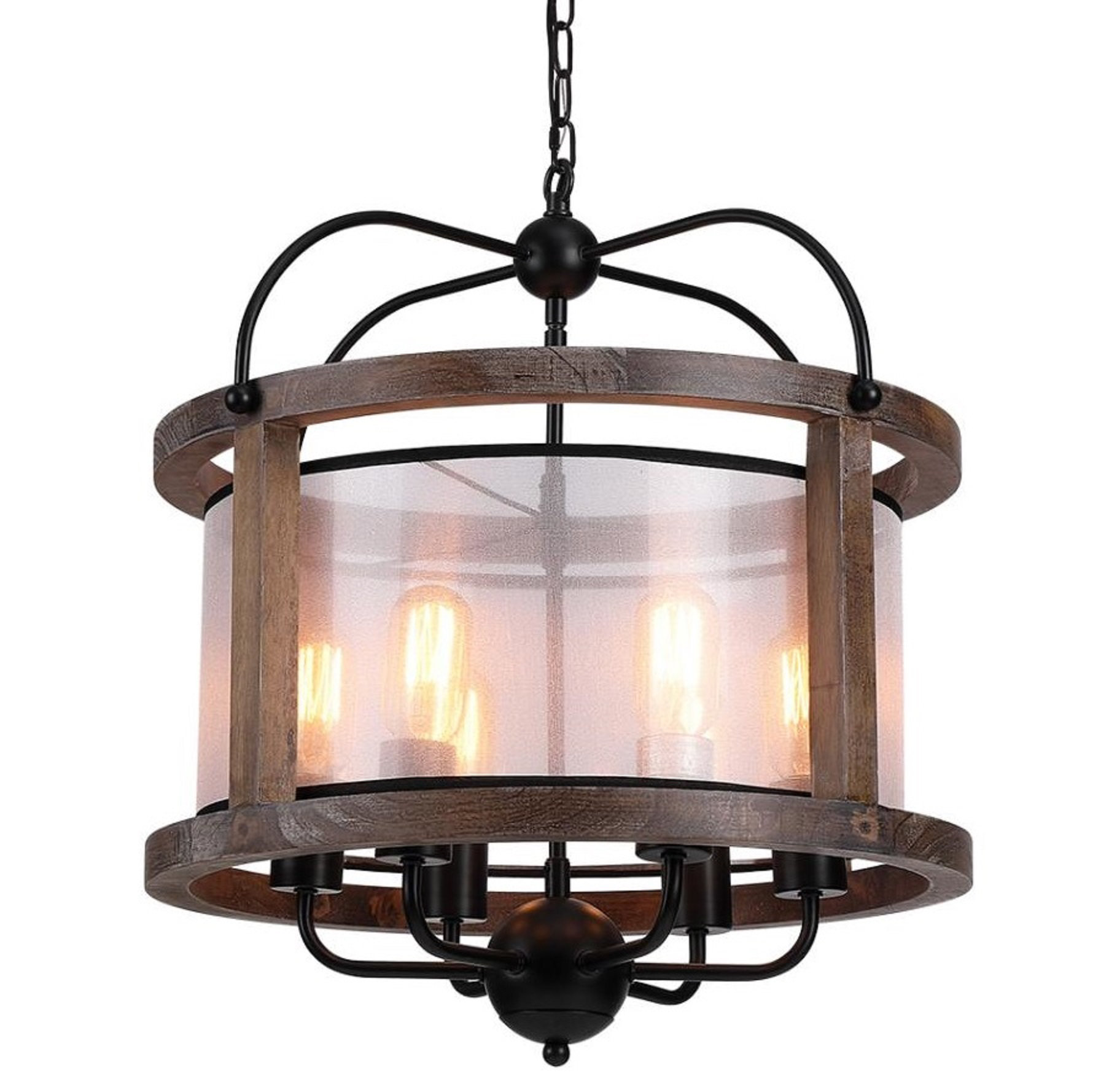 Foundry Select Denita 6 - Light Lantern Round Texture Drum Shade Wood ...